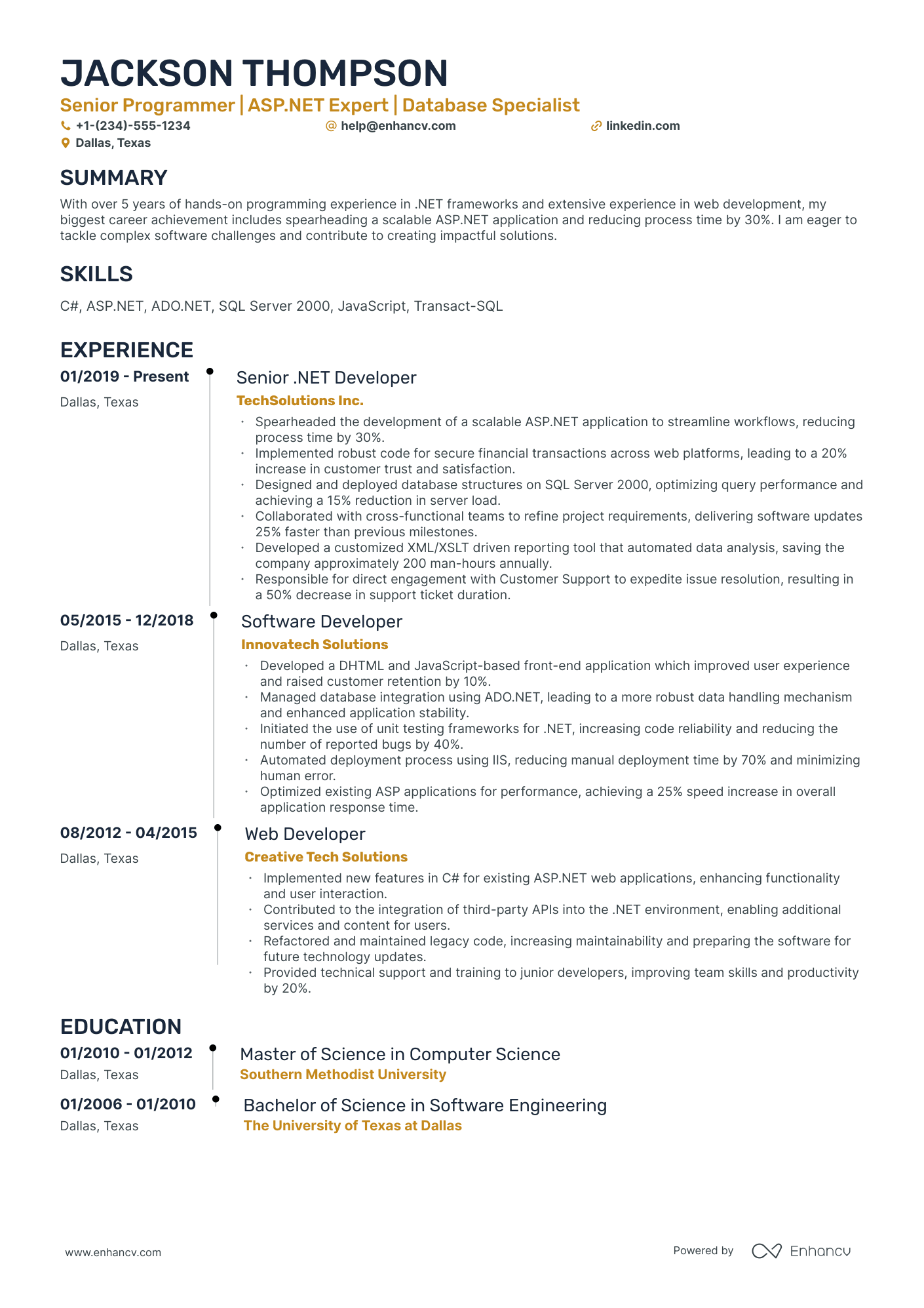 10 ASP.NET Developer Resume Examples & Guide for 2025