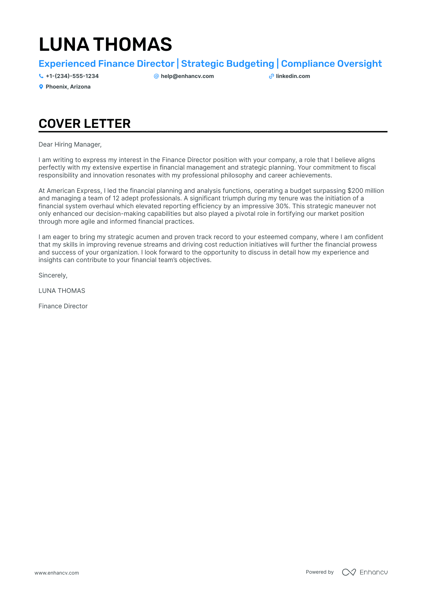 13 Professional Finance Manager Cover Letter Examples and Template for ...