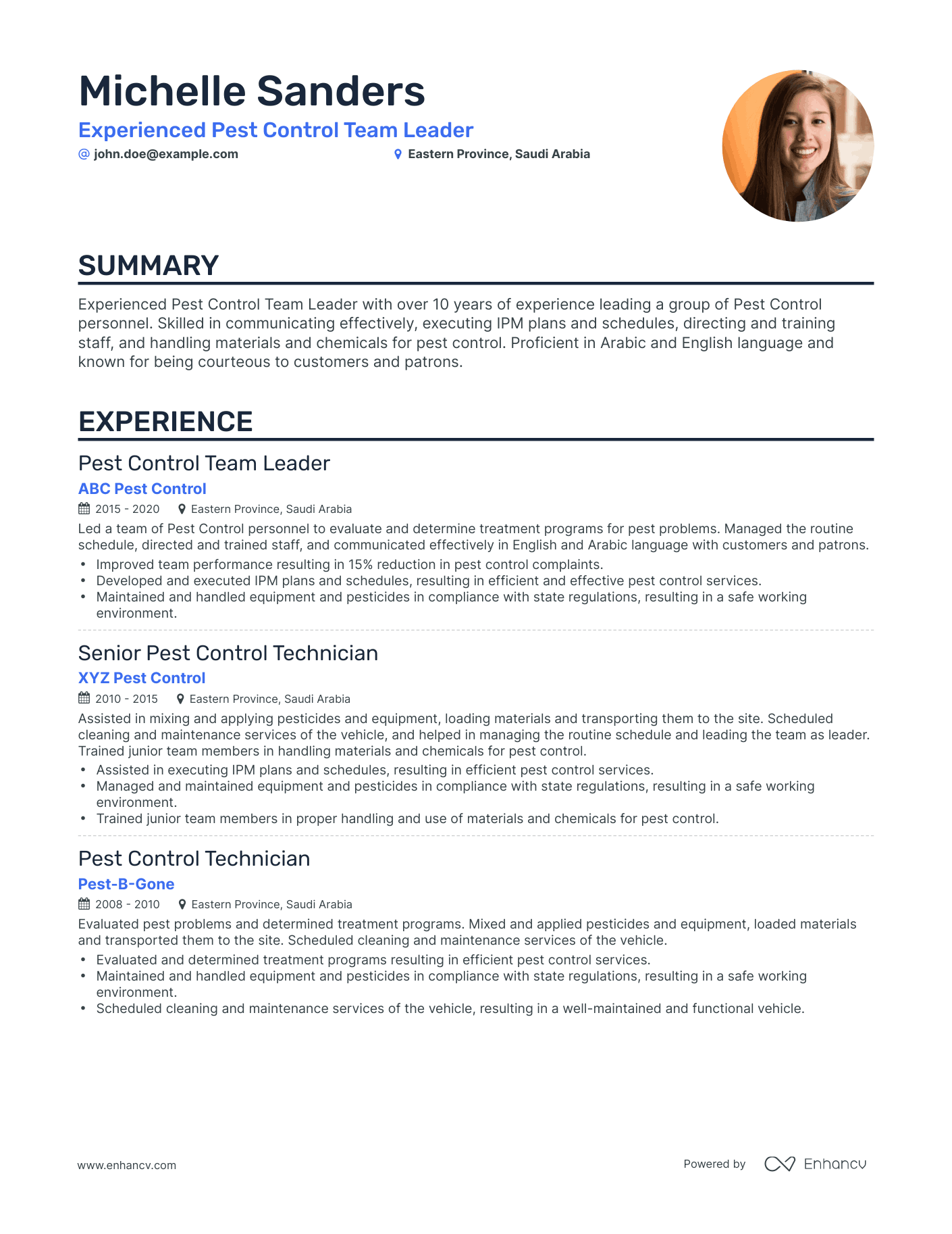 5 Pest Control Resume Examples & Guide for 2024