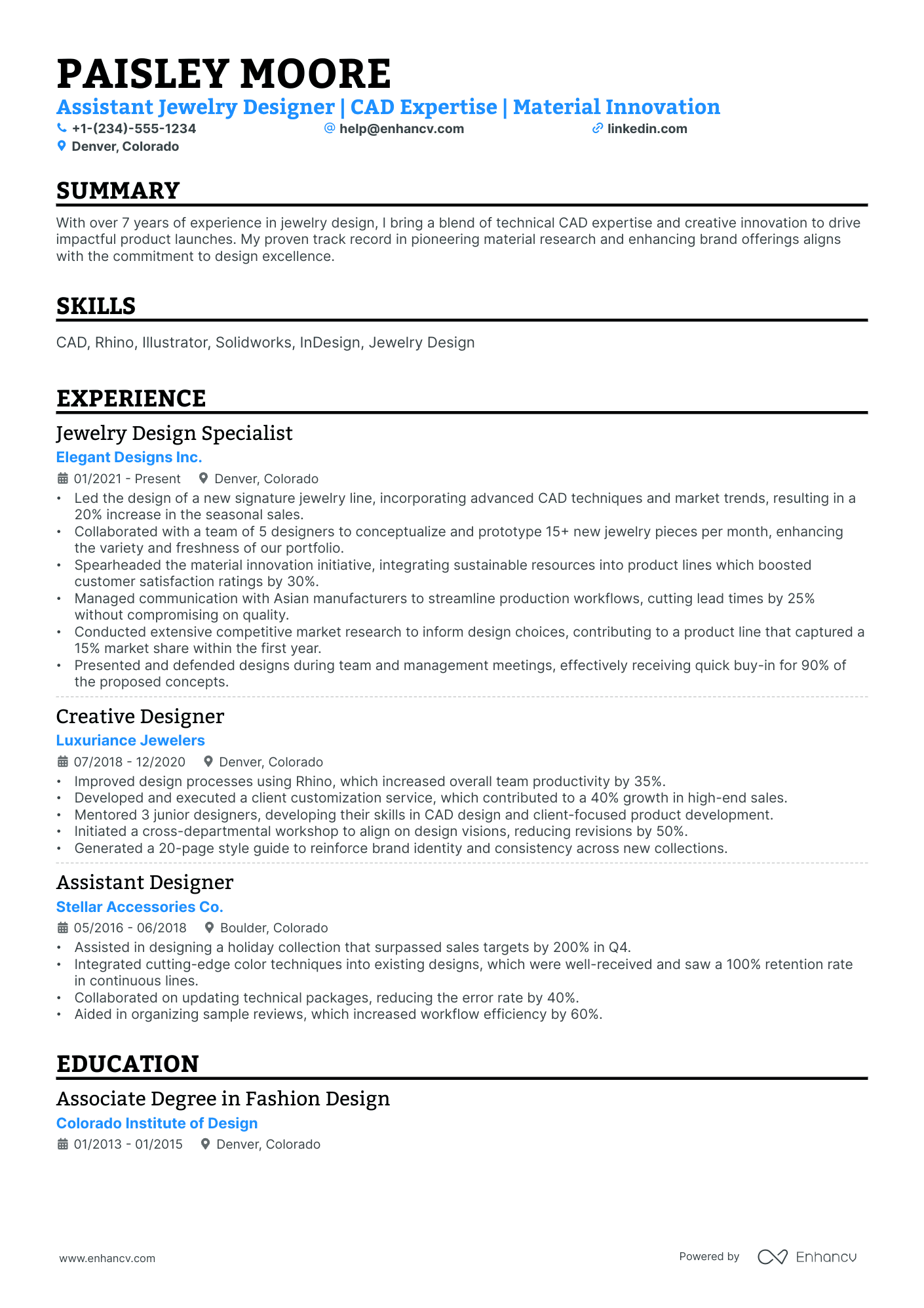 10 Jewelry Designer Resume Examples & Guide for 2026