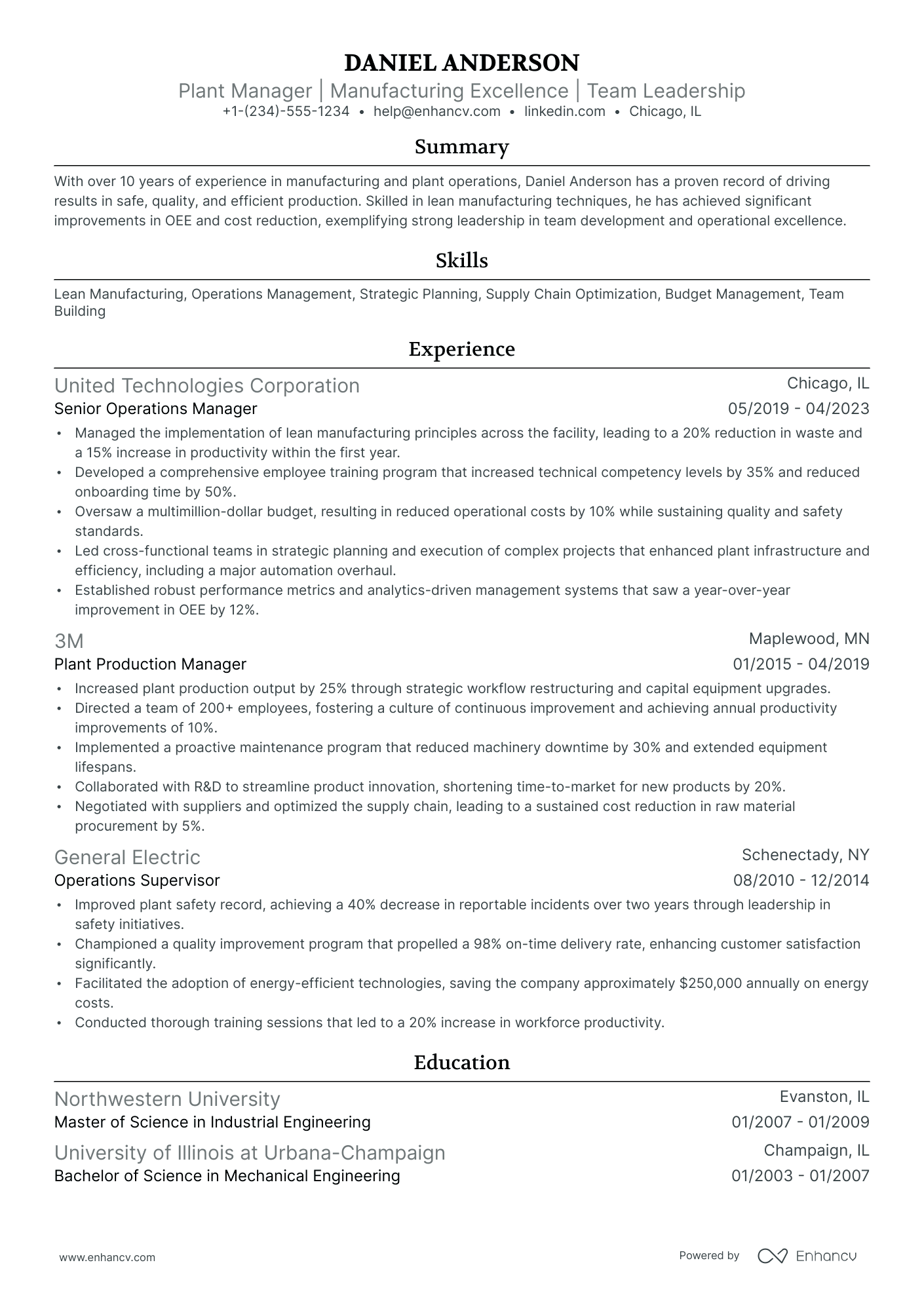 10 Plant Manager Resume Examples & Guide for 2026