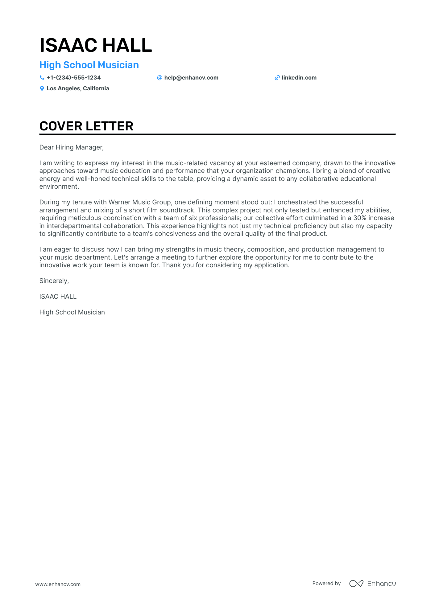 High School Student Cover Letter Examples for 2026 | Enhancv