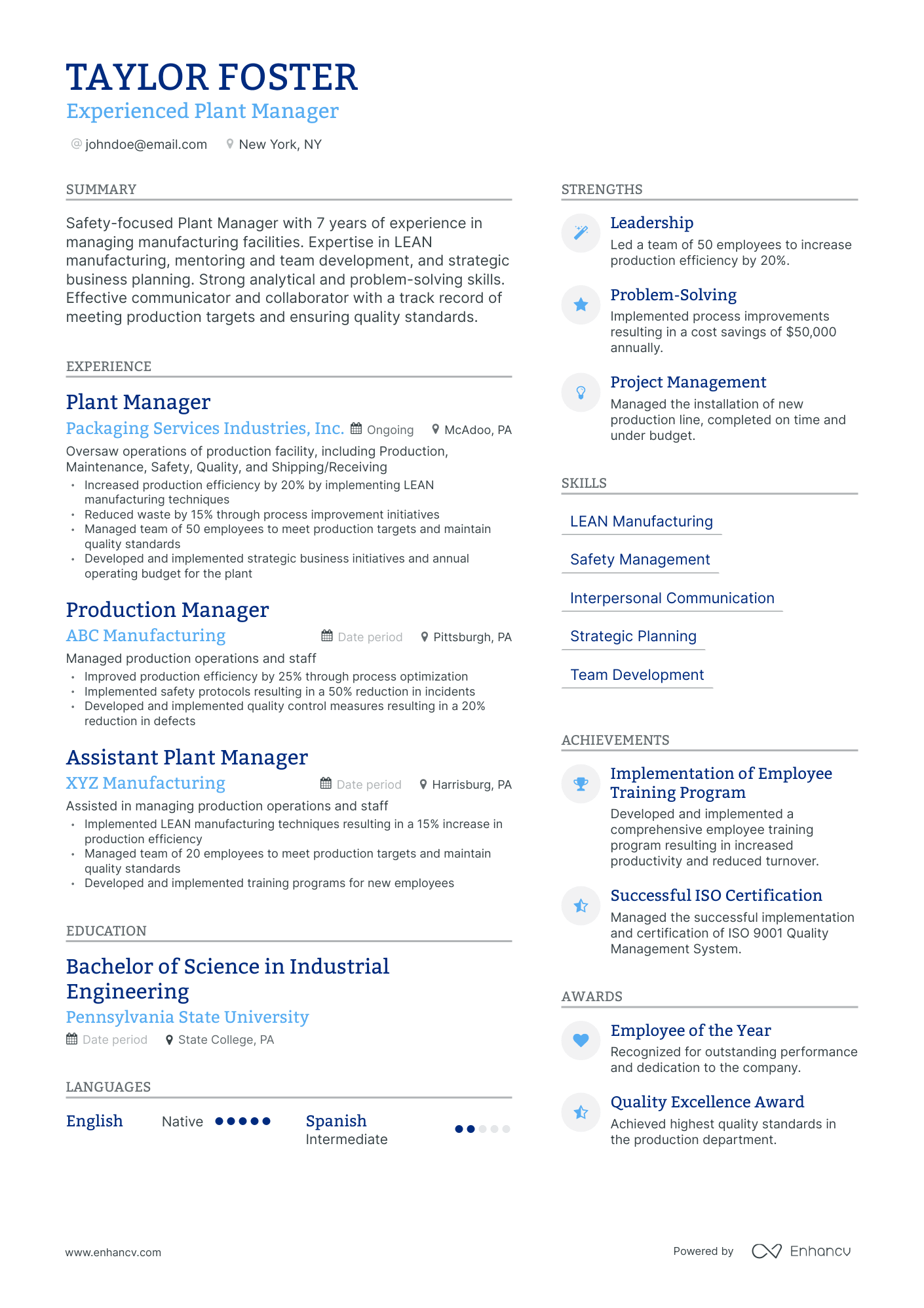 5 Plant Manager Resume Examples & Guide for 2024