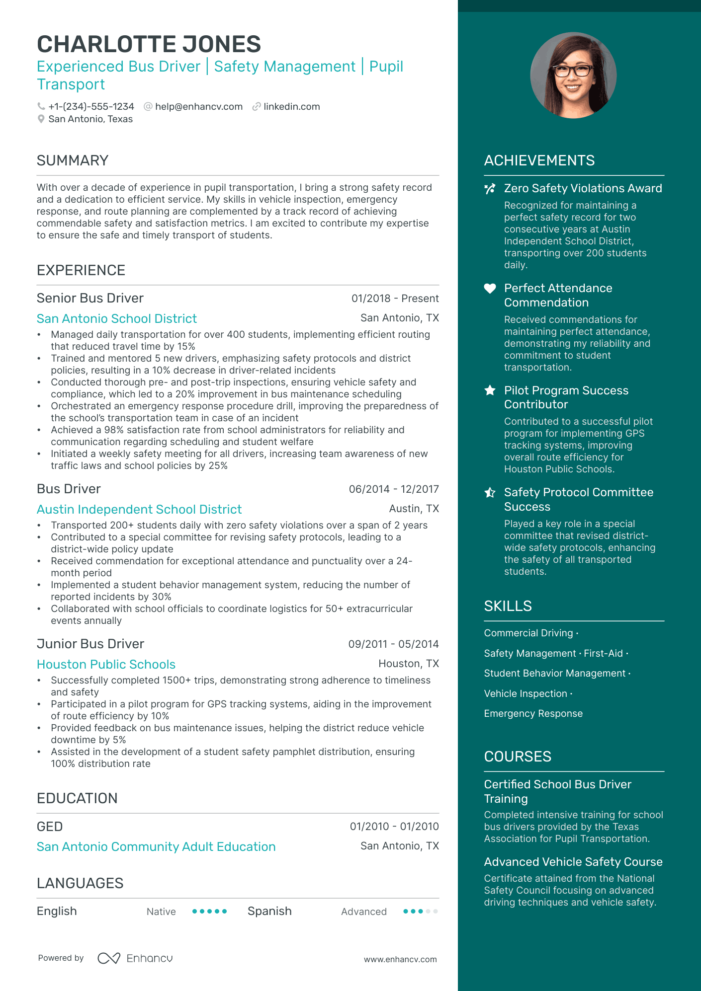 5 Bus Driver Resume Examples & Guide for 2025