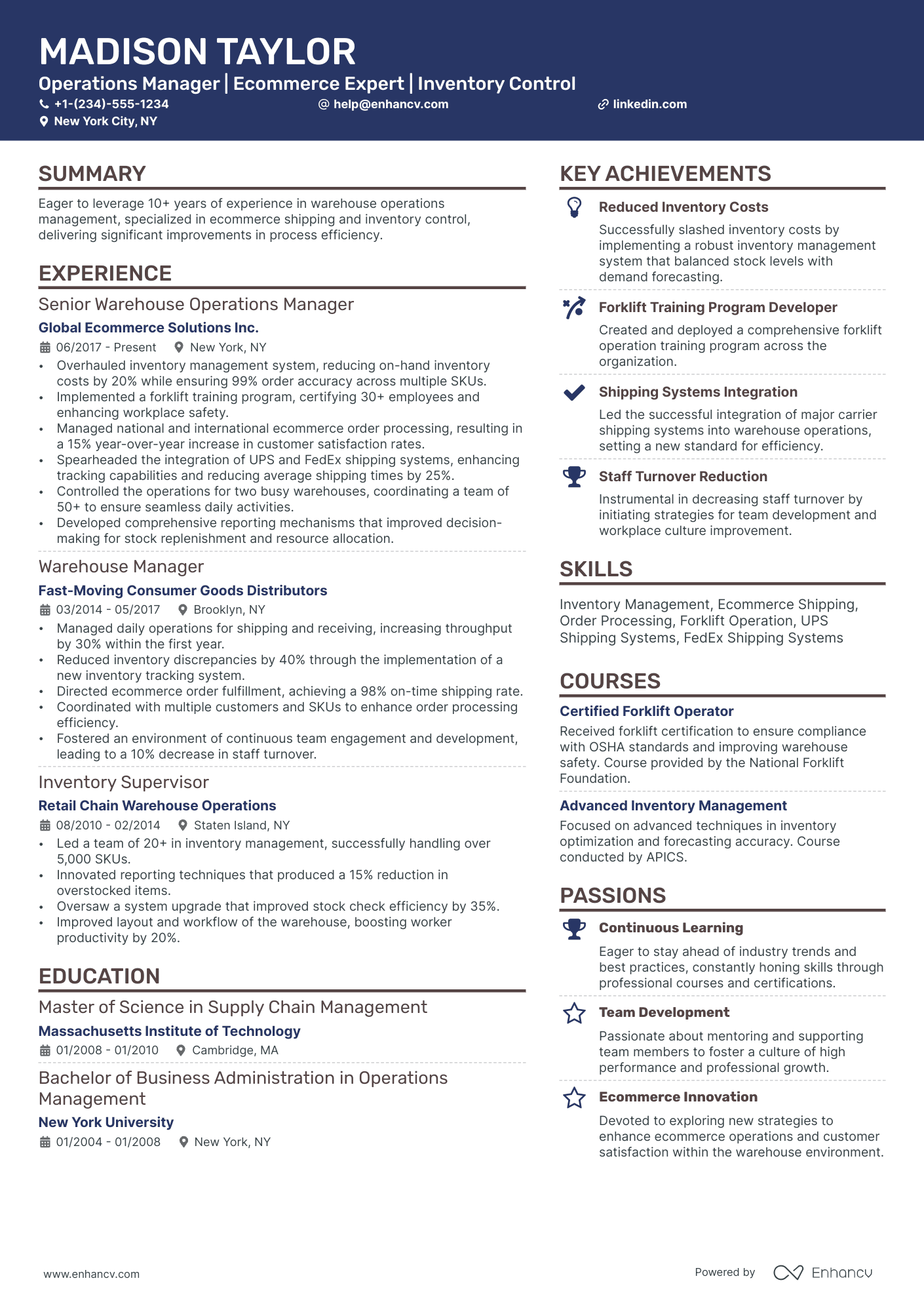 10 Warehouse Operations Manager Resume Examples & Guide for 2026