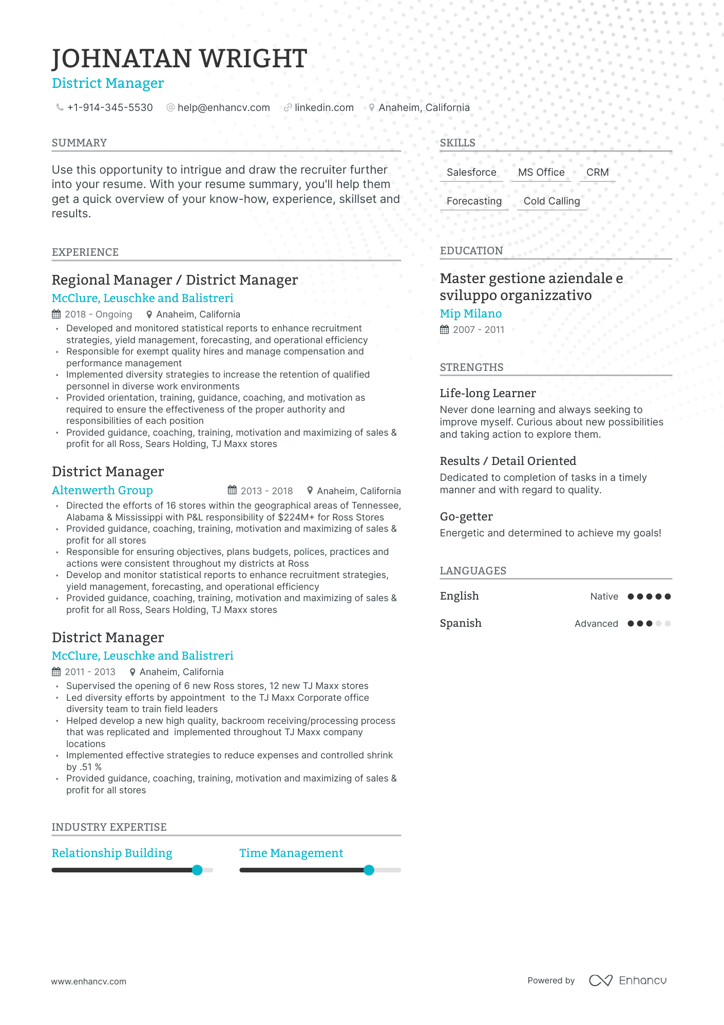 District Manager Resume Examples & Guide for 2023 (Layout, Skills ...