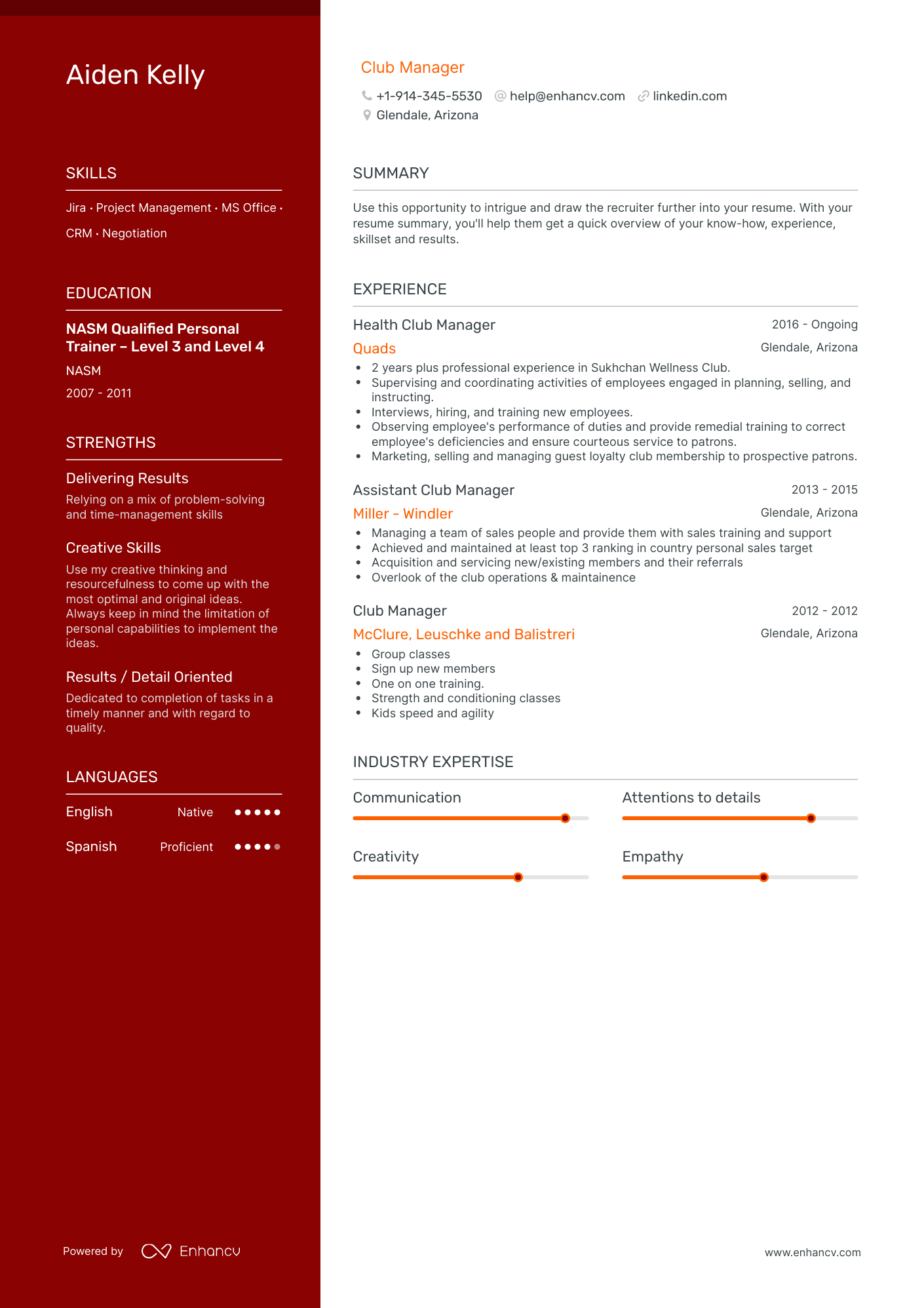 Club Manager Resume Examples & Guide for 2023 (Layout, Skills, Keywords ...