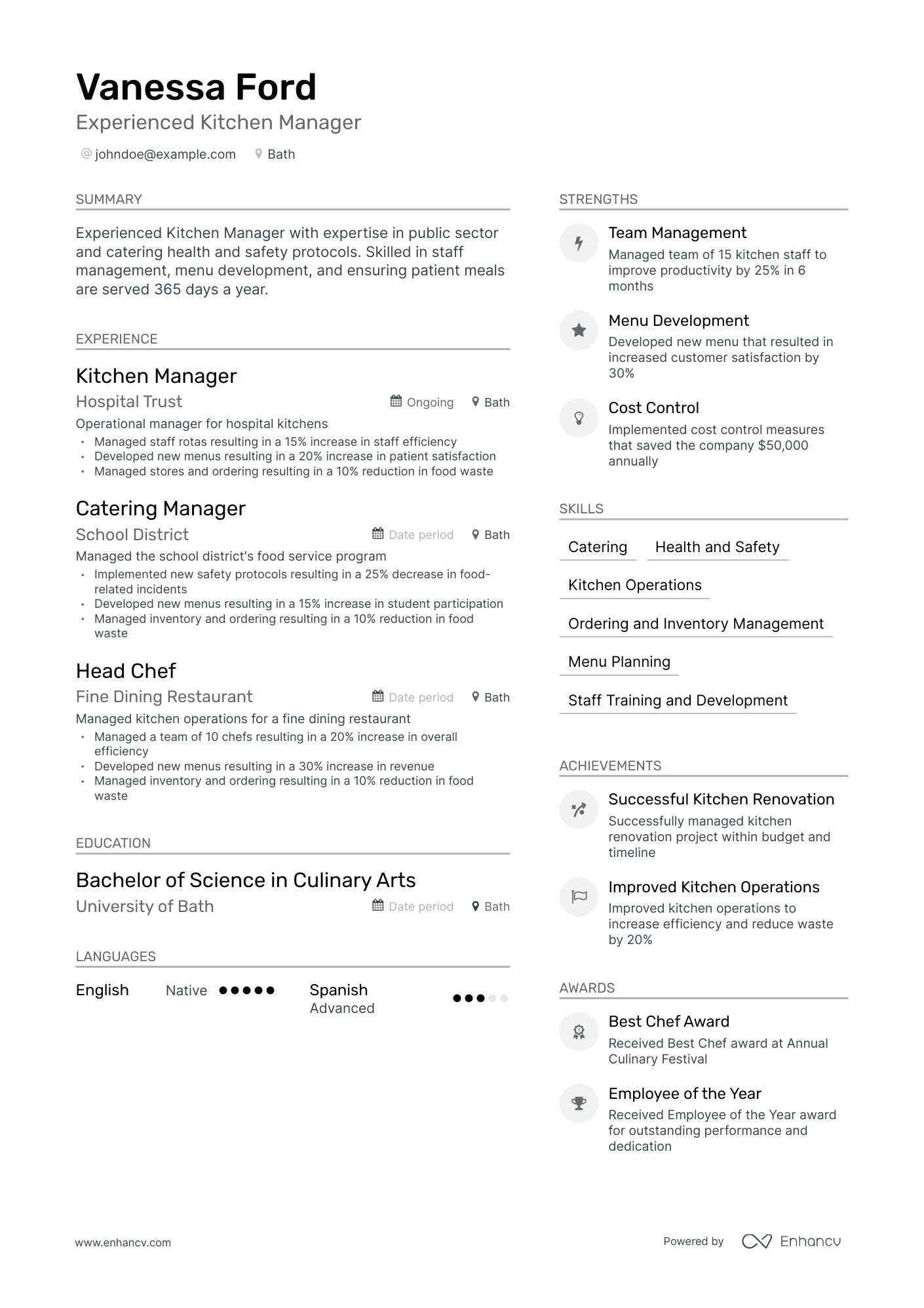 5 Kitchen Manager Resume Examples & Guide for 2024