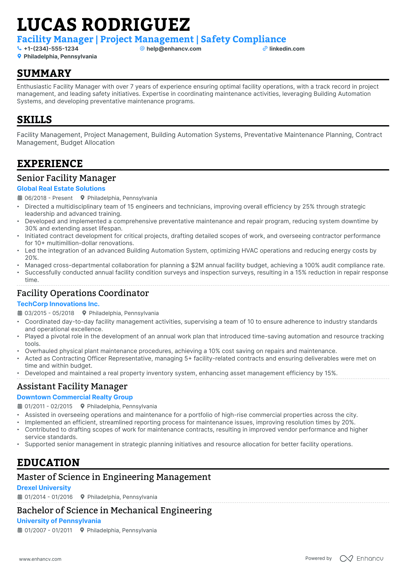 10 Facility Manager Resume Examples & Guide for 2026