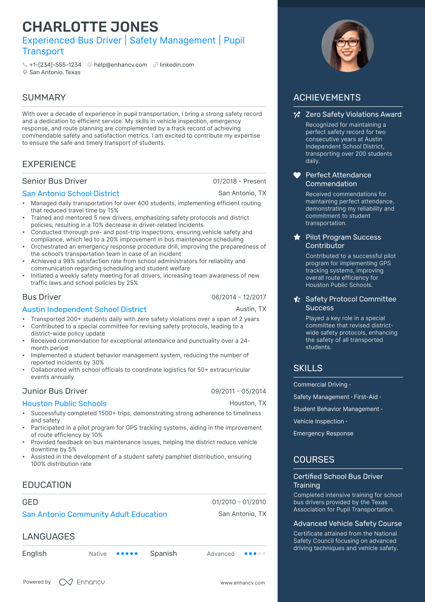 5 Bus Driver Resume Examples & Guide for 2024
