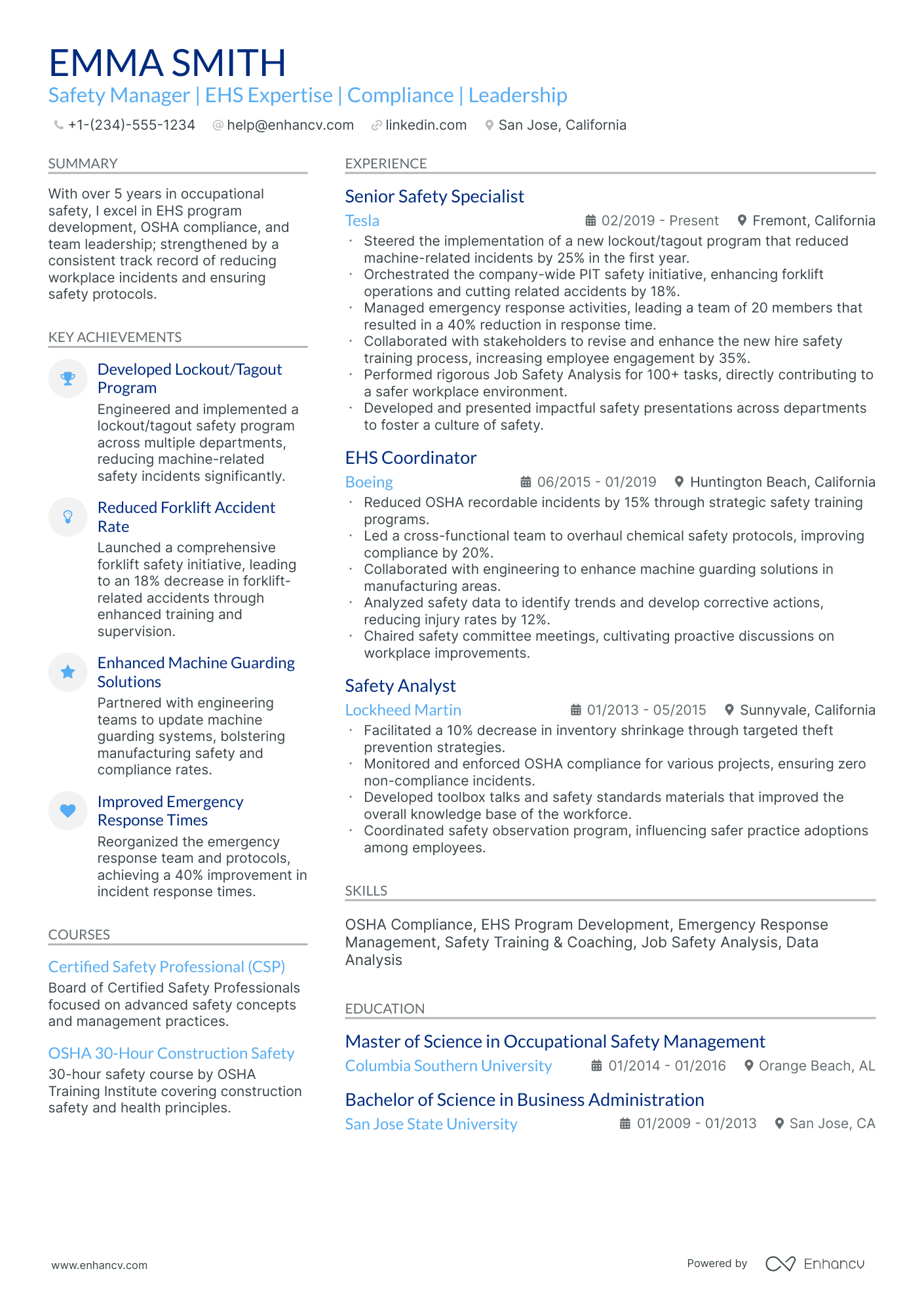 10 Safety Manager Resume Examples & Guide for 2026