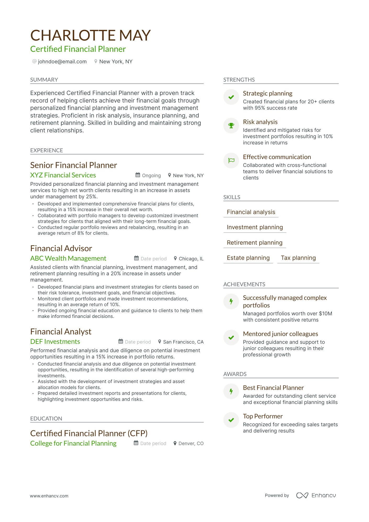 5 Certified Financial Planner Resume Examples & Guide for 2024