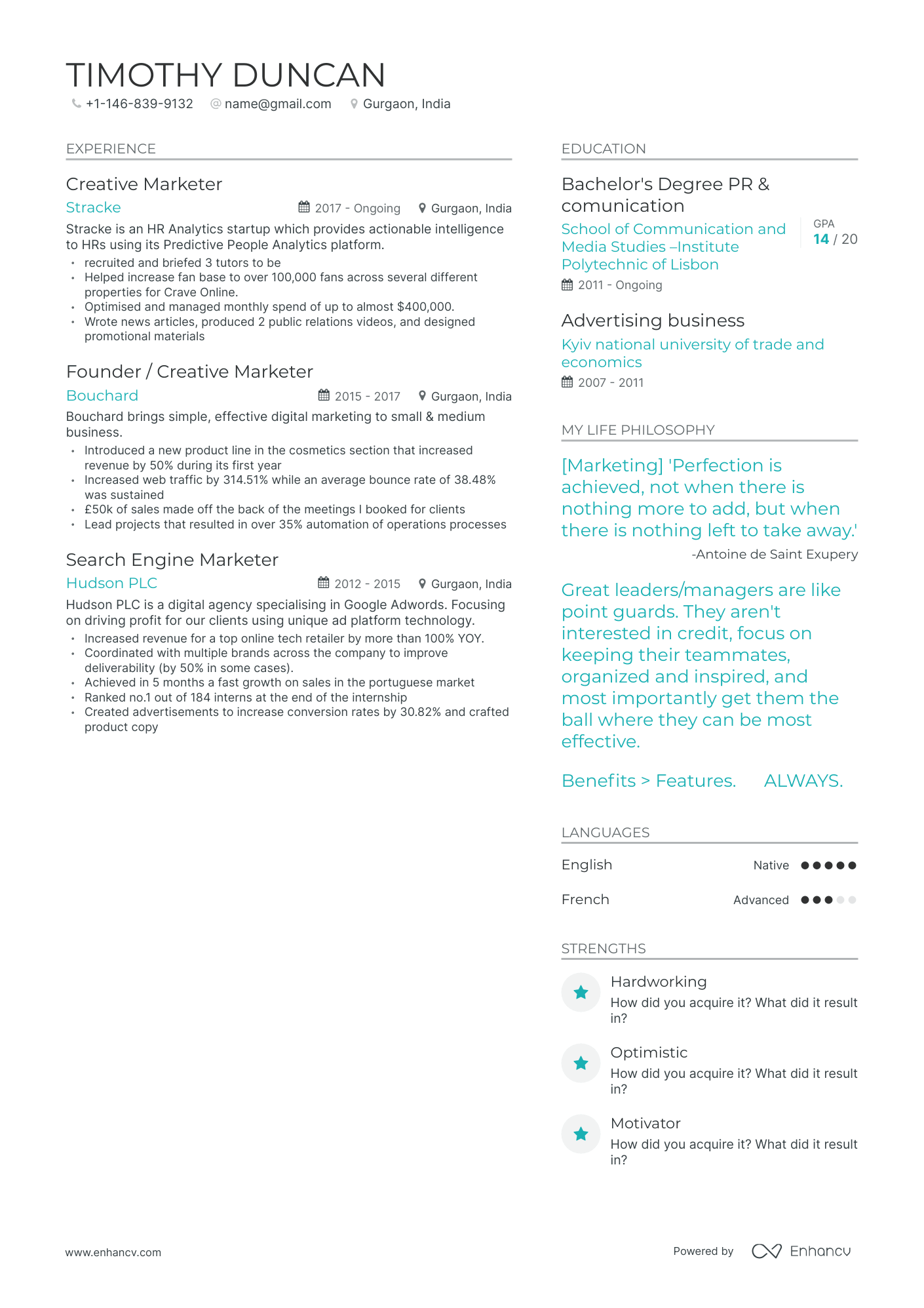 Creative Marketing Resume Examples & Guide for 2023 (Layout, Skills ...