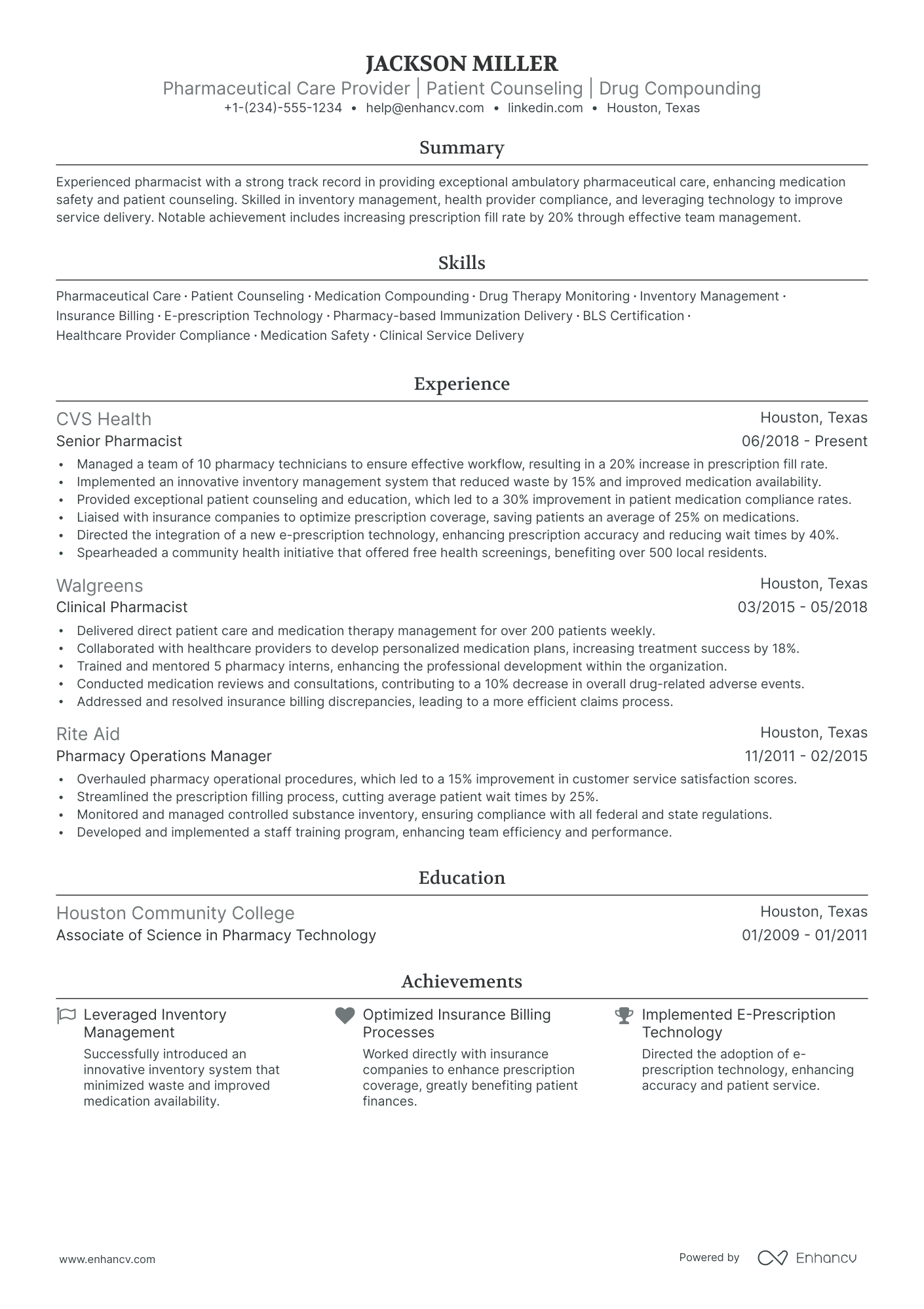 5 Retail Pharmacist Resume Examples & Guide for 2025