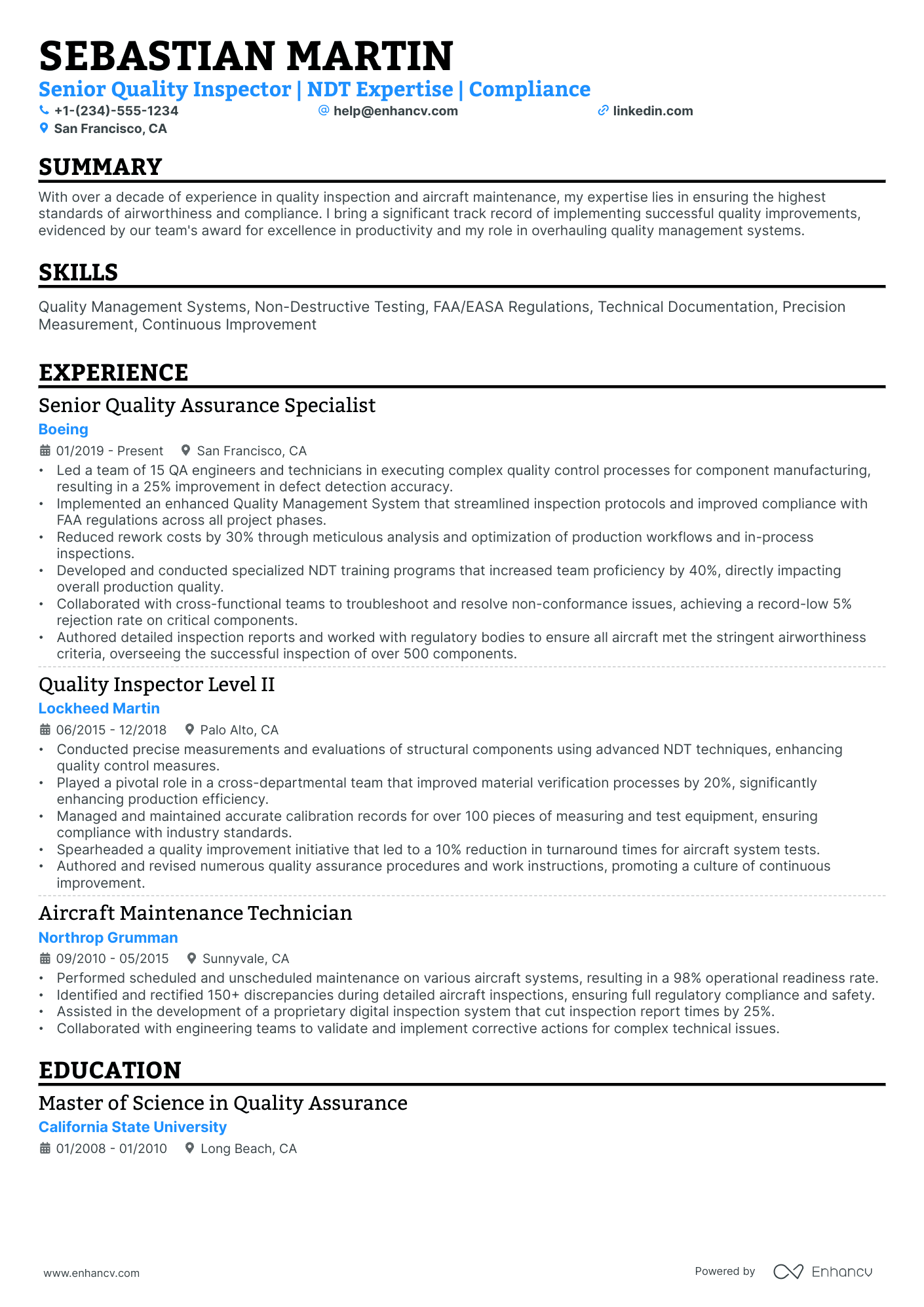 10 Quality Inspector Resume Examples, Templates & Guide for 2026