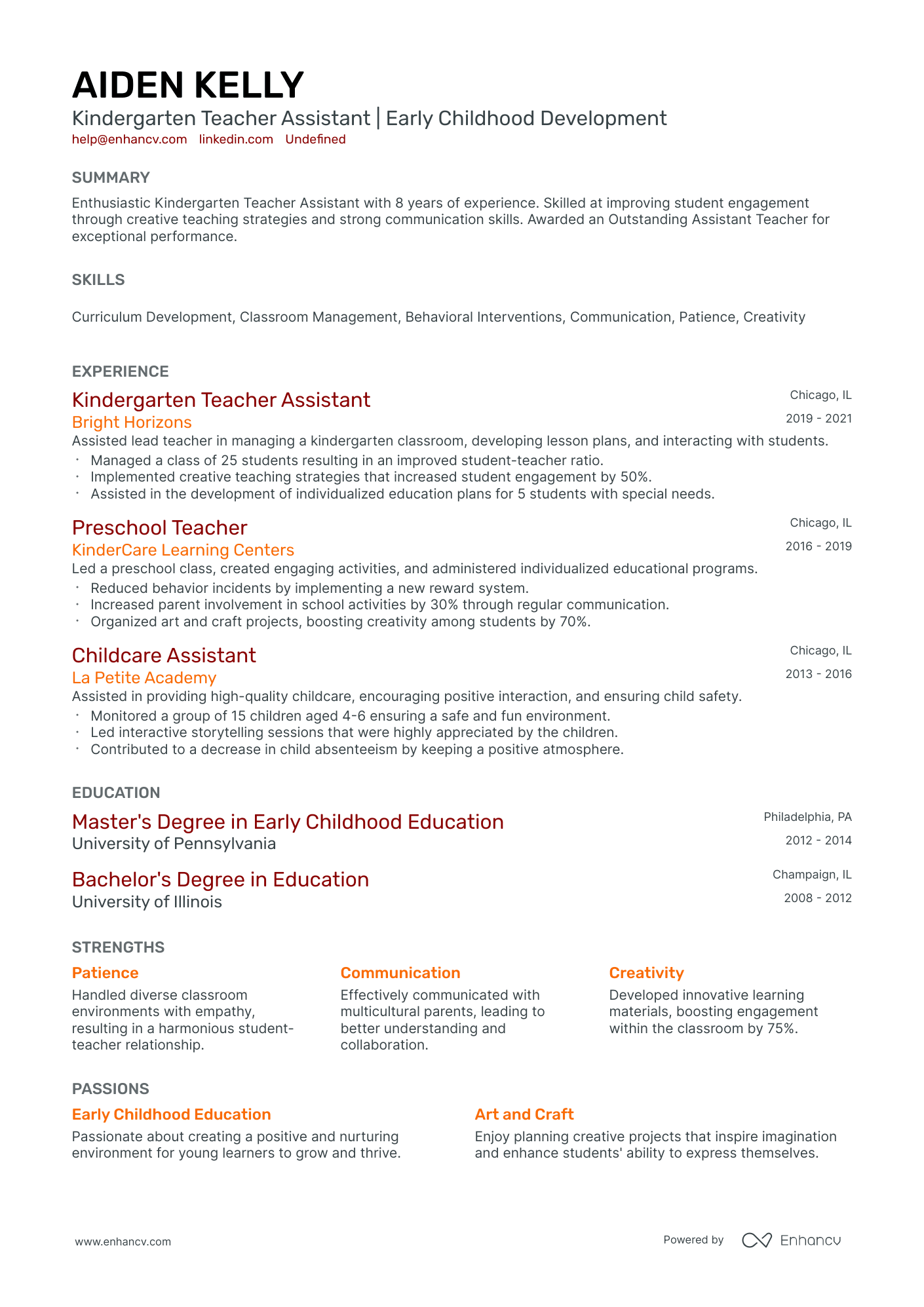 10 Kindergarten Teacher Assistant Resume Examples & Guide for 2025