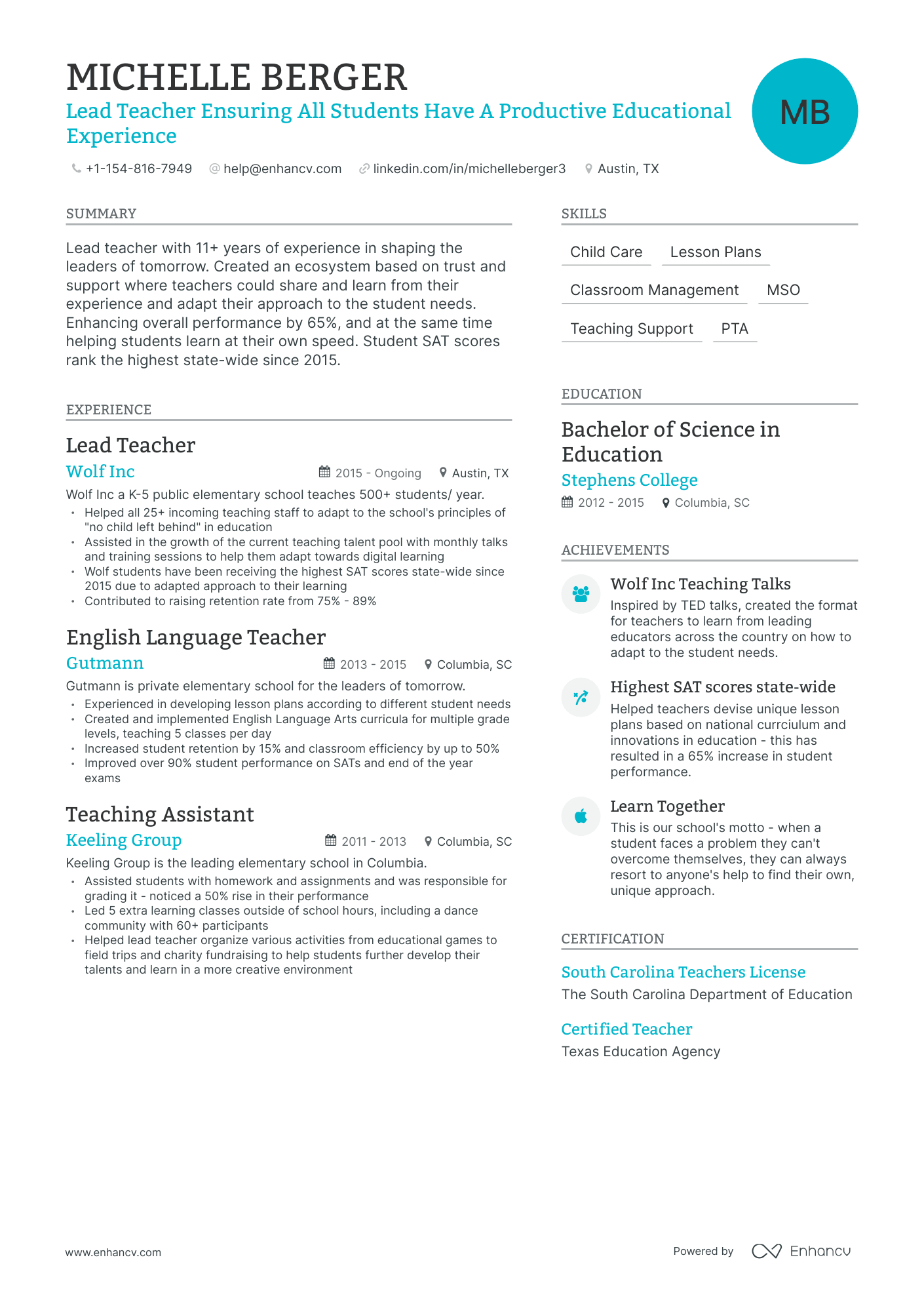 5 Lead Teacher Resume Examples & Guide for 2024