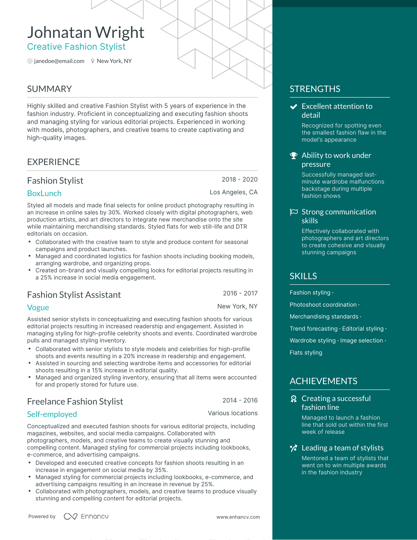 5 Fashion Stylist Resume Examples & Guide for 2024