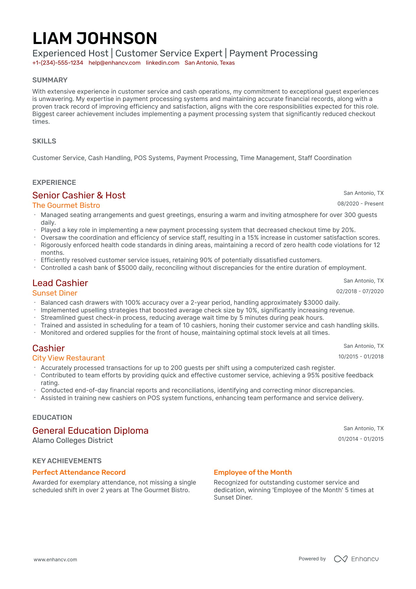 10 Food Cashier Resume Examples & Guide for 2026