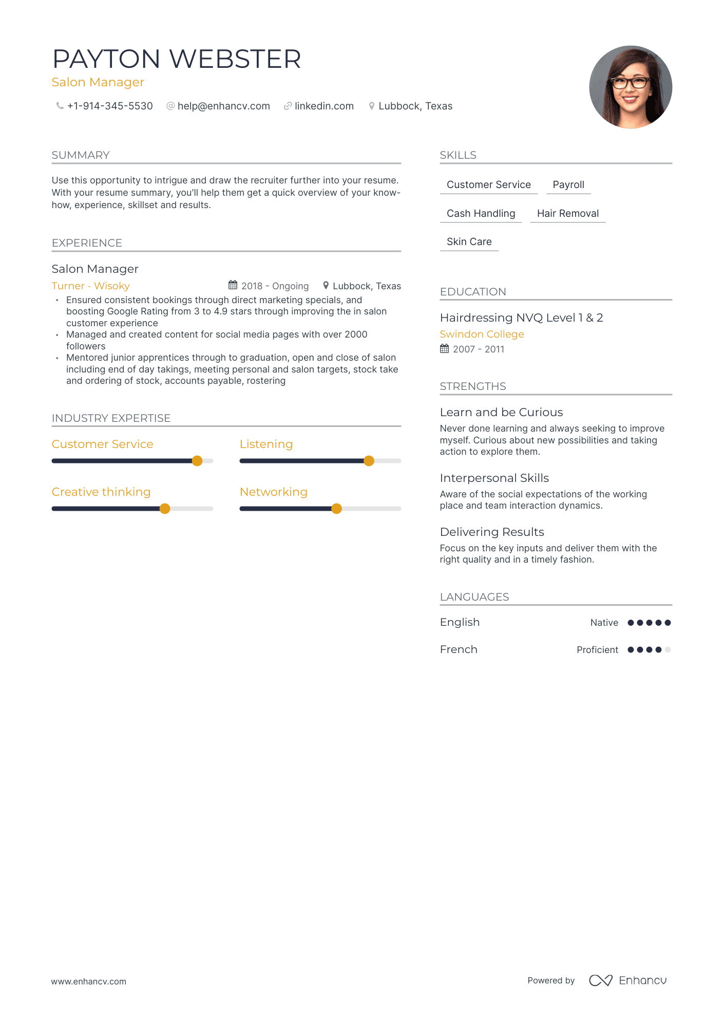 Salon Manager Resume Examples & Guide for 2023 (Layout, Skills ...