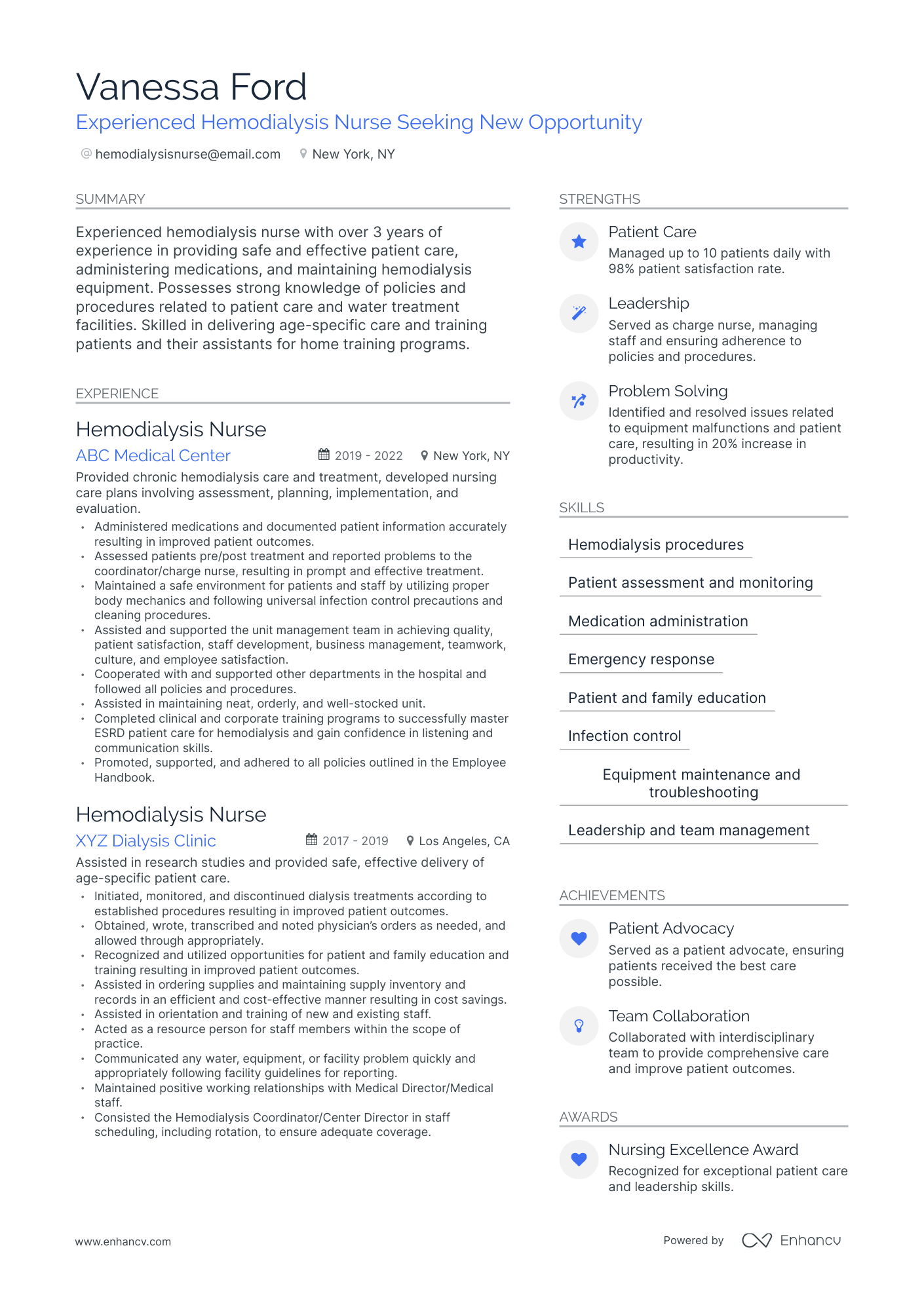 5 Hemodialysis Nurse Resume Examples & Guide for 2024