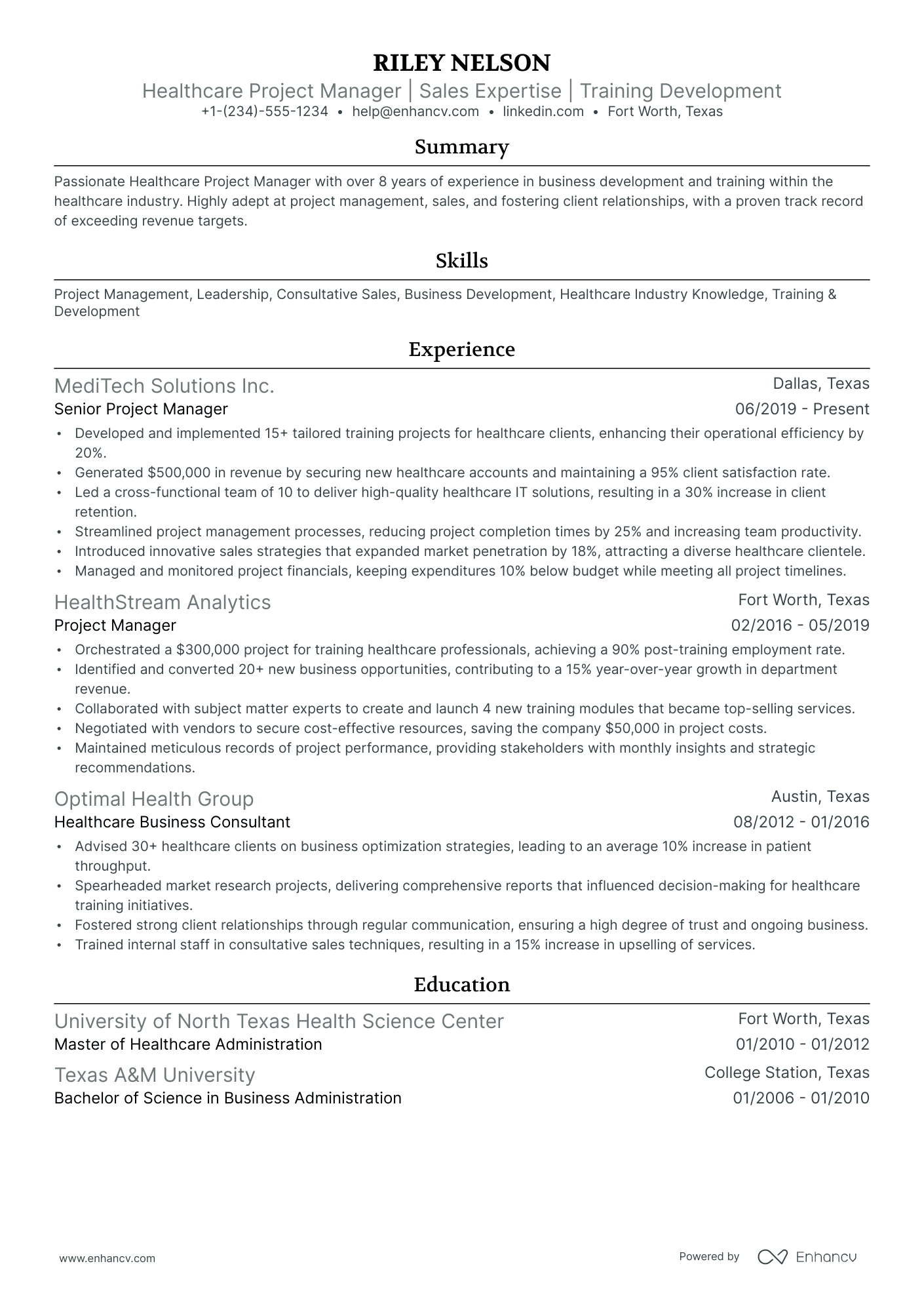10 Healthcare Project Manager Resume Examples & Guide for 2025
