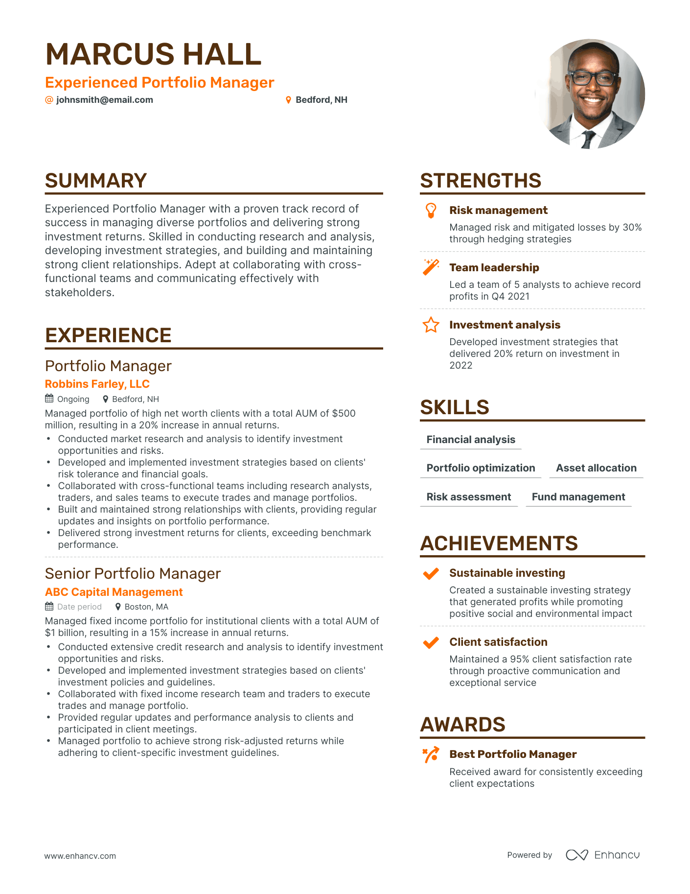 5 Portfolio Manager Resume Examples & Guide for 2024