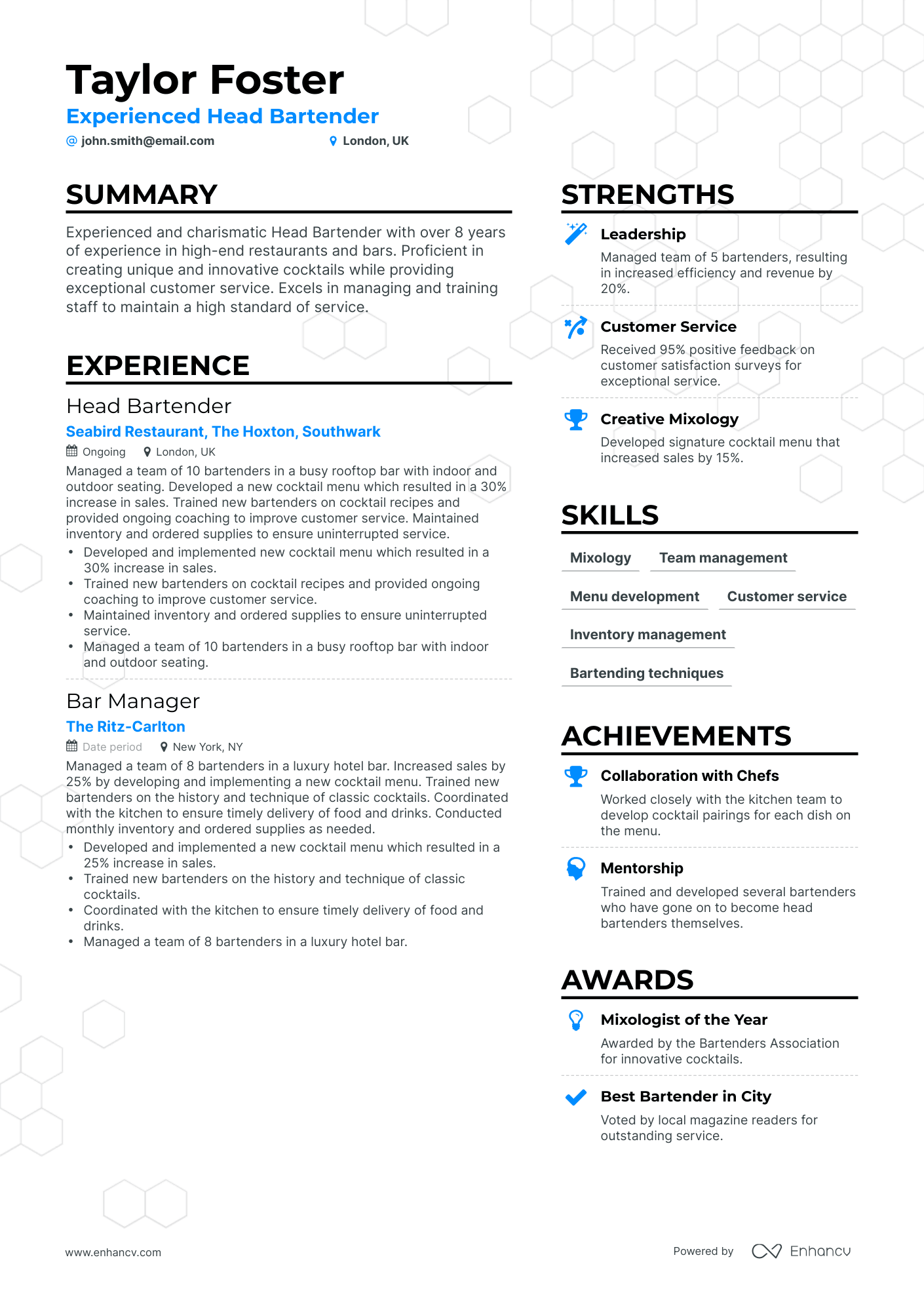 15 Bartender Resume Examples & Guide for 2024