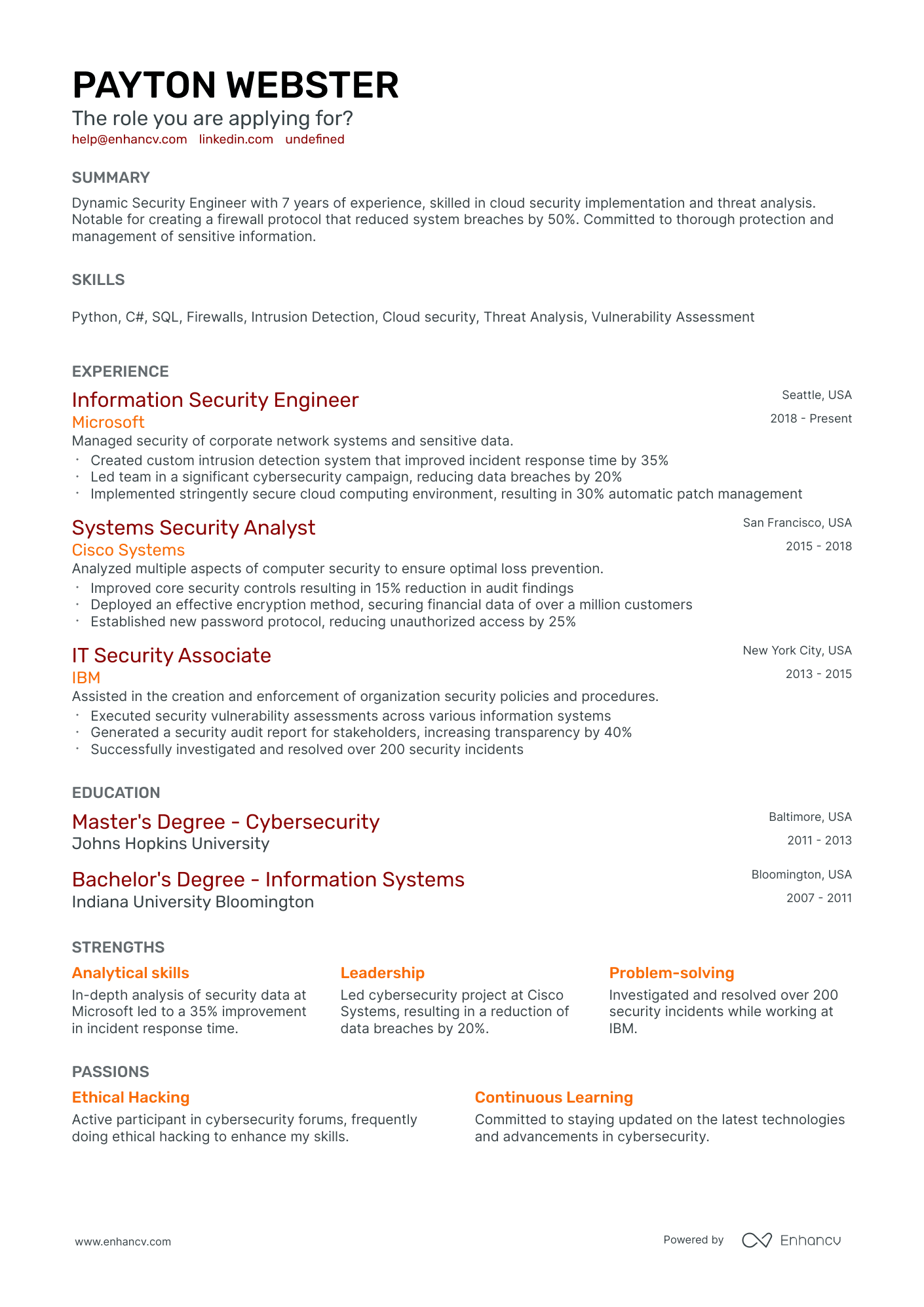 10 Information Security Engineer Resume Examples & Guide for 2026
