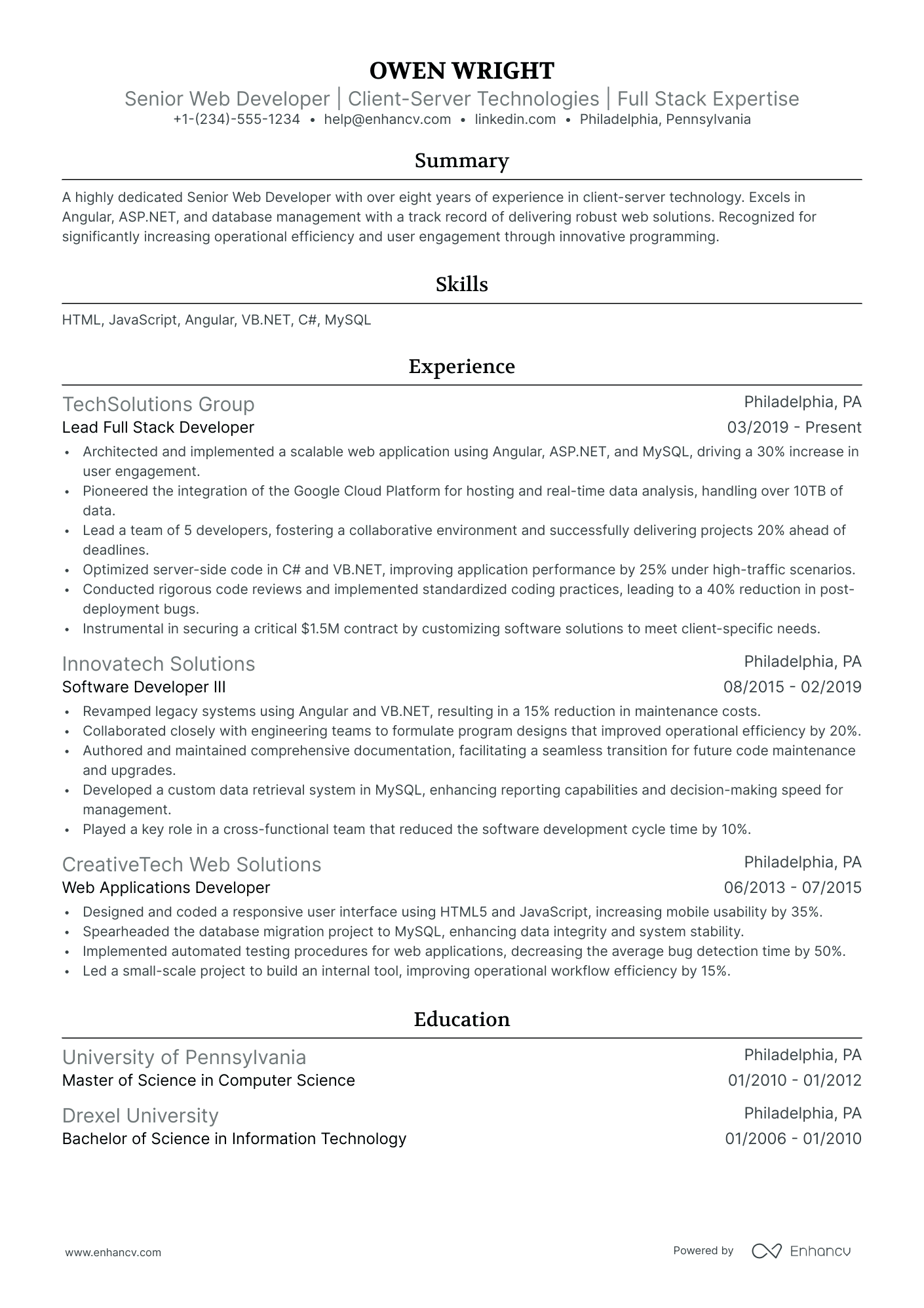 10 Senior Web Developer Resume Examples & Guide for 2026