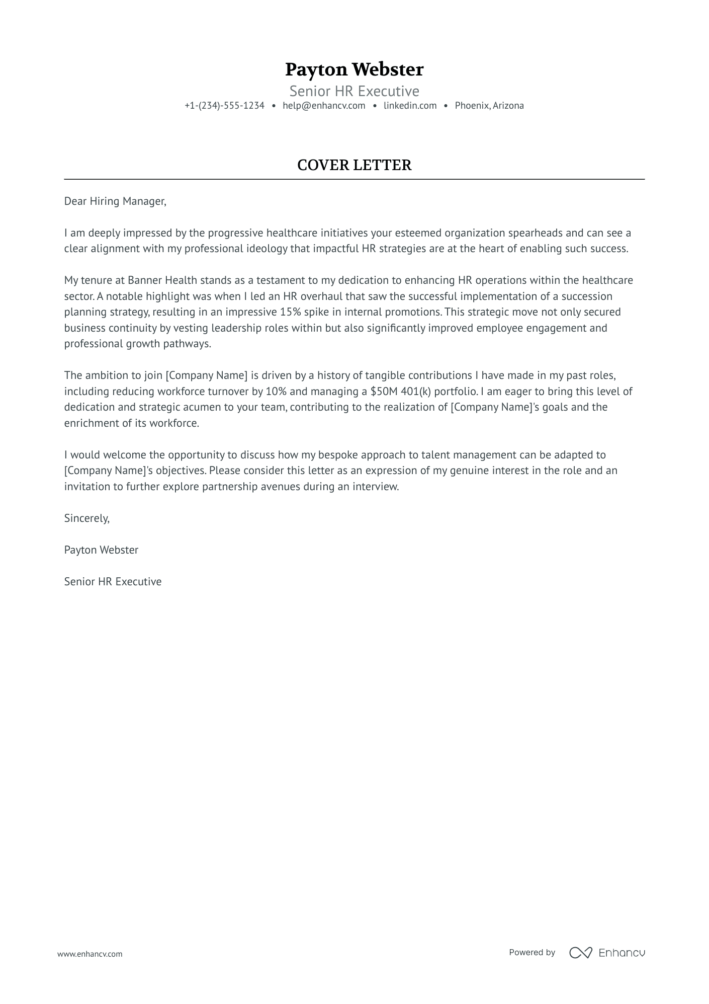 29 Professional HR Cover Letter Examples and Template for 2026 | Enhancv