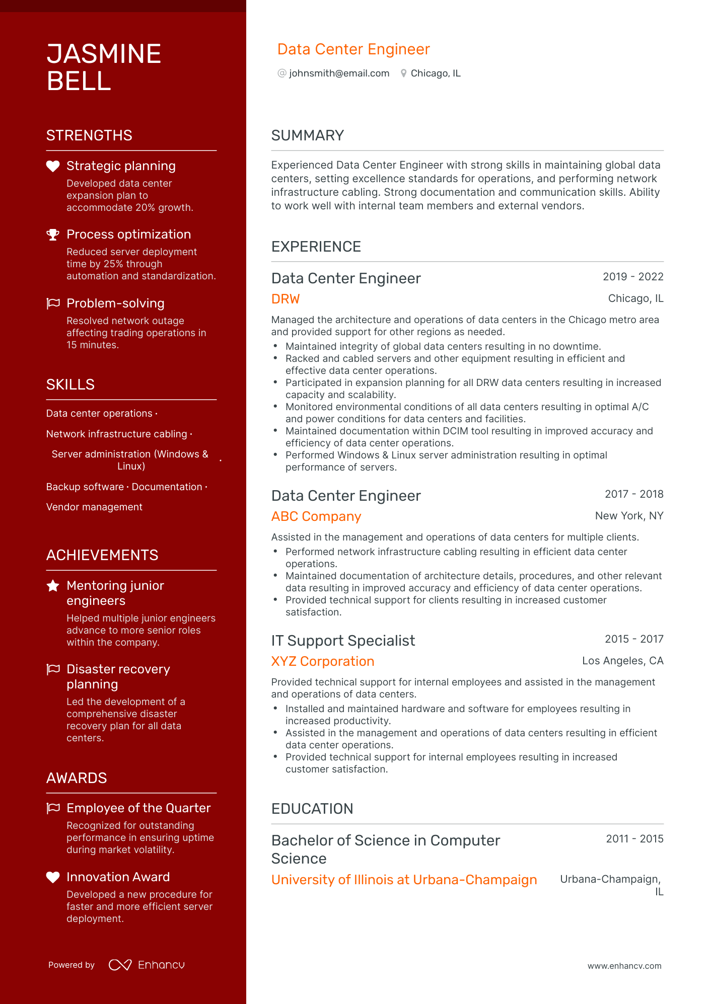 5 Data Center Engineer Resume Examples & Guide for 2023