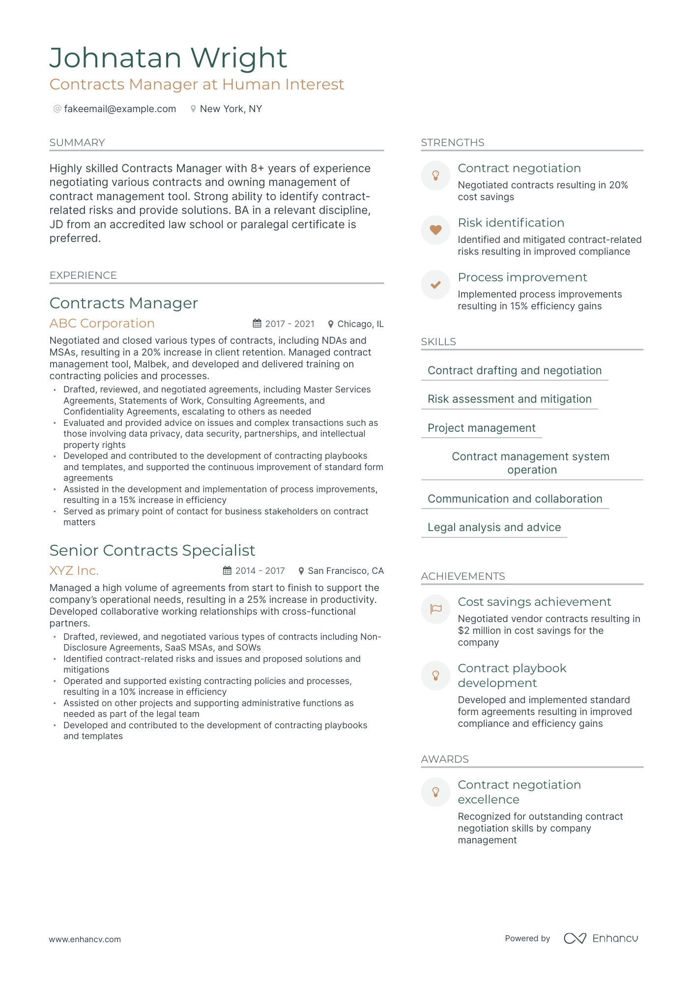 5 Contracts Manager Resume Examples & Guide for 2024