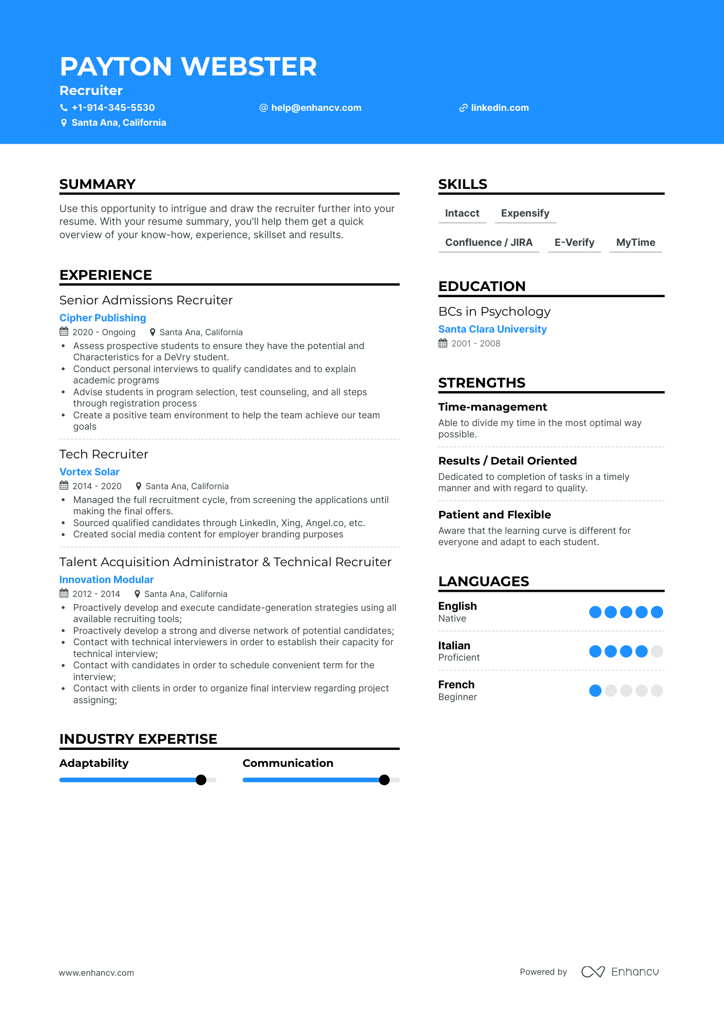TOP Recruiter Resume Examples & Samples for 2023 | Enhancv.com (Layout ...