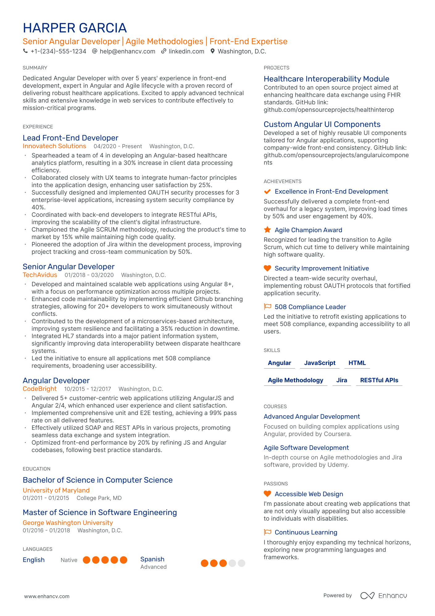 5 Angular Developer Resume Examples & Guide for 2024