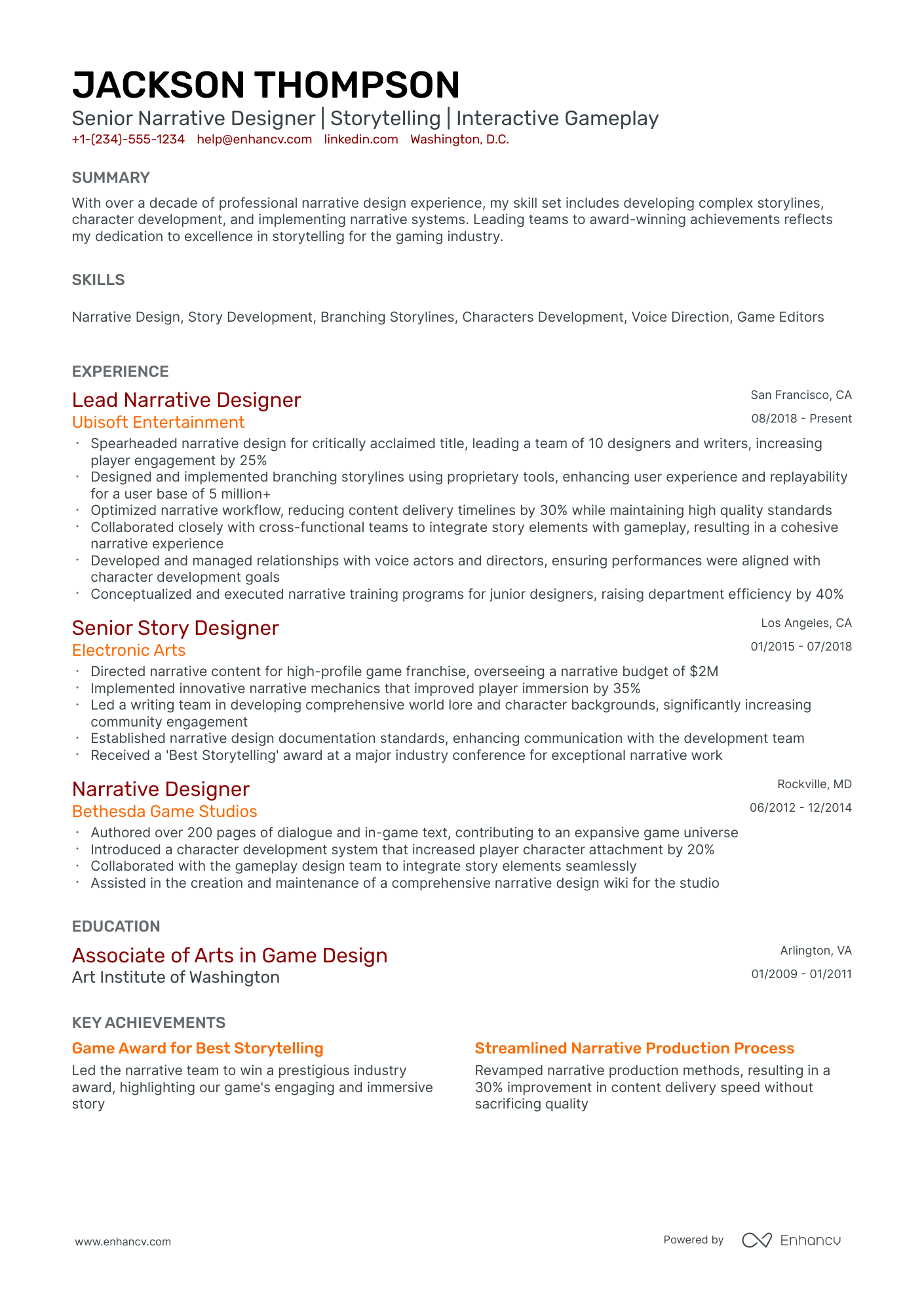 10 Narrative Designer Resume Examples, Templates & Guide for 2026