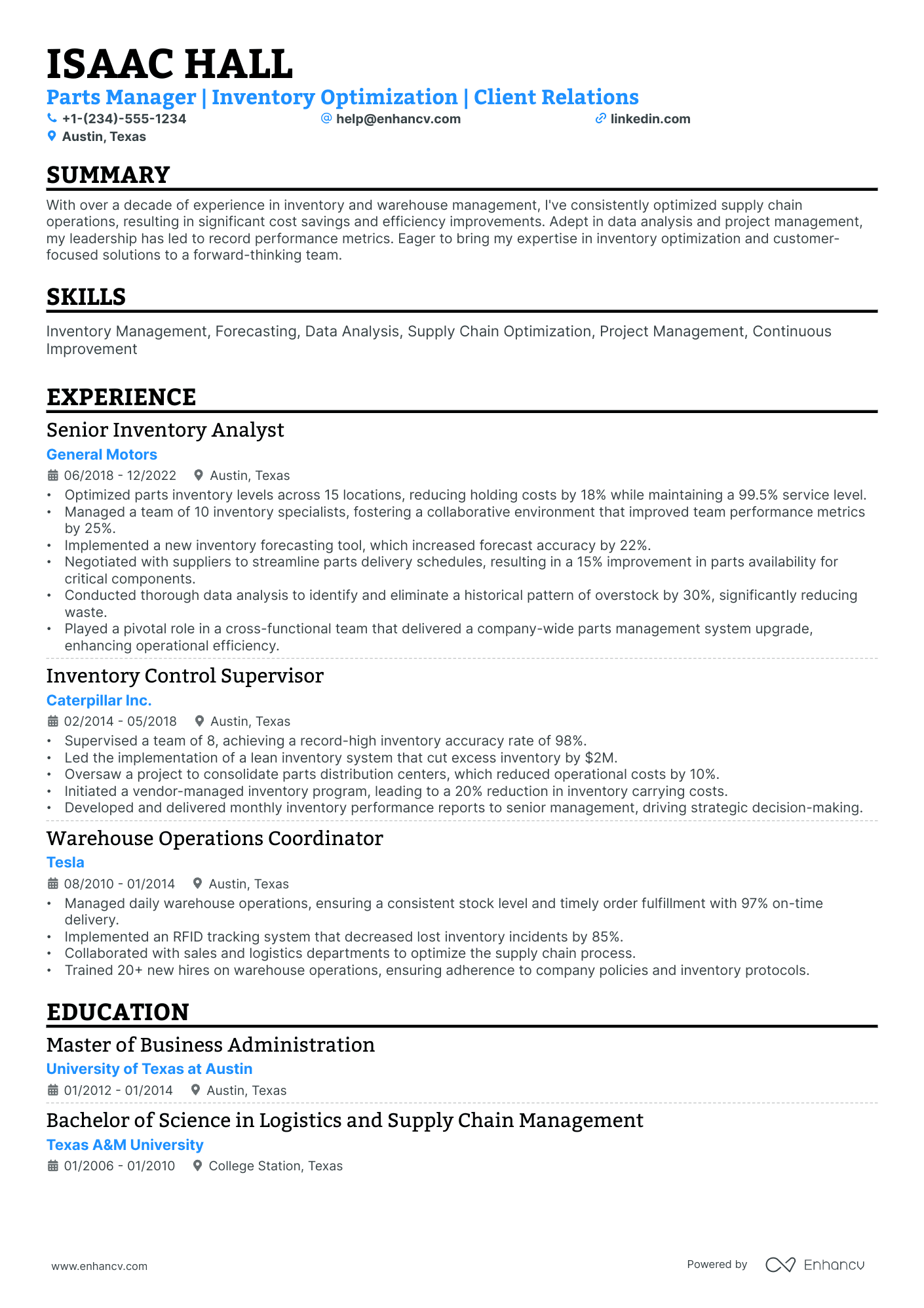 10 Parts Manager Resume Examples & Guide for 2026