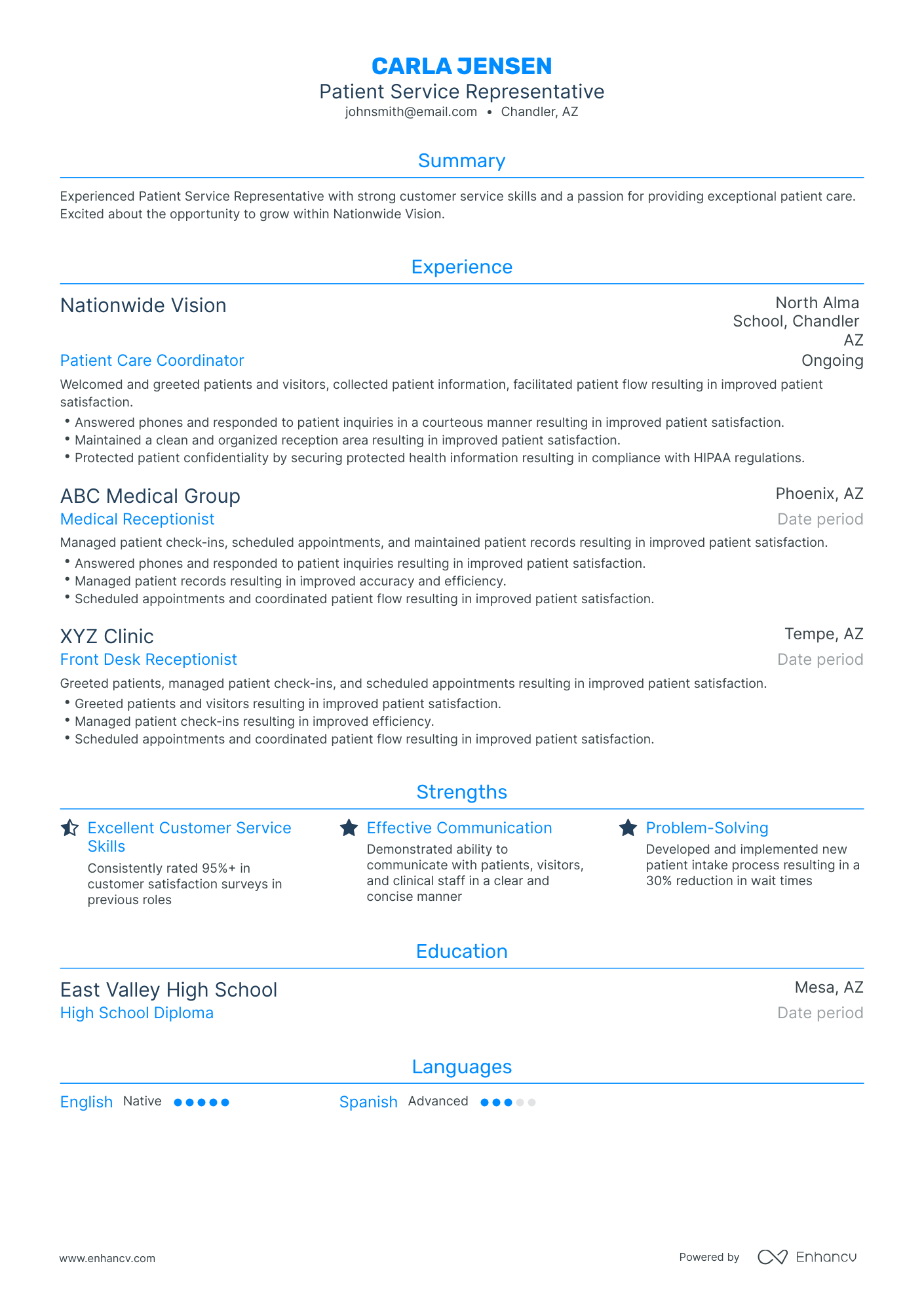 5 Patient Service Representative Resume Examples & Guide for 2024