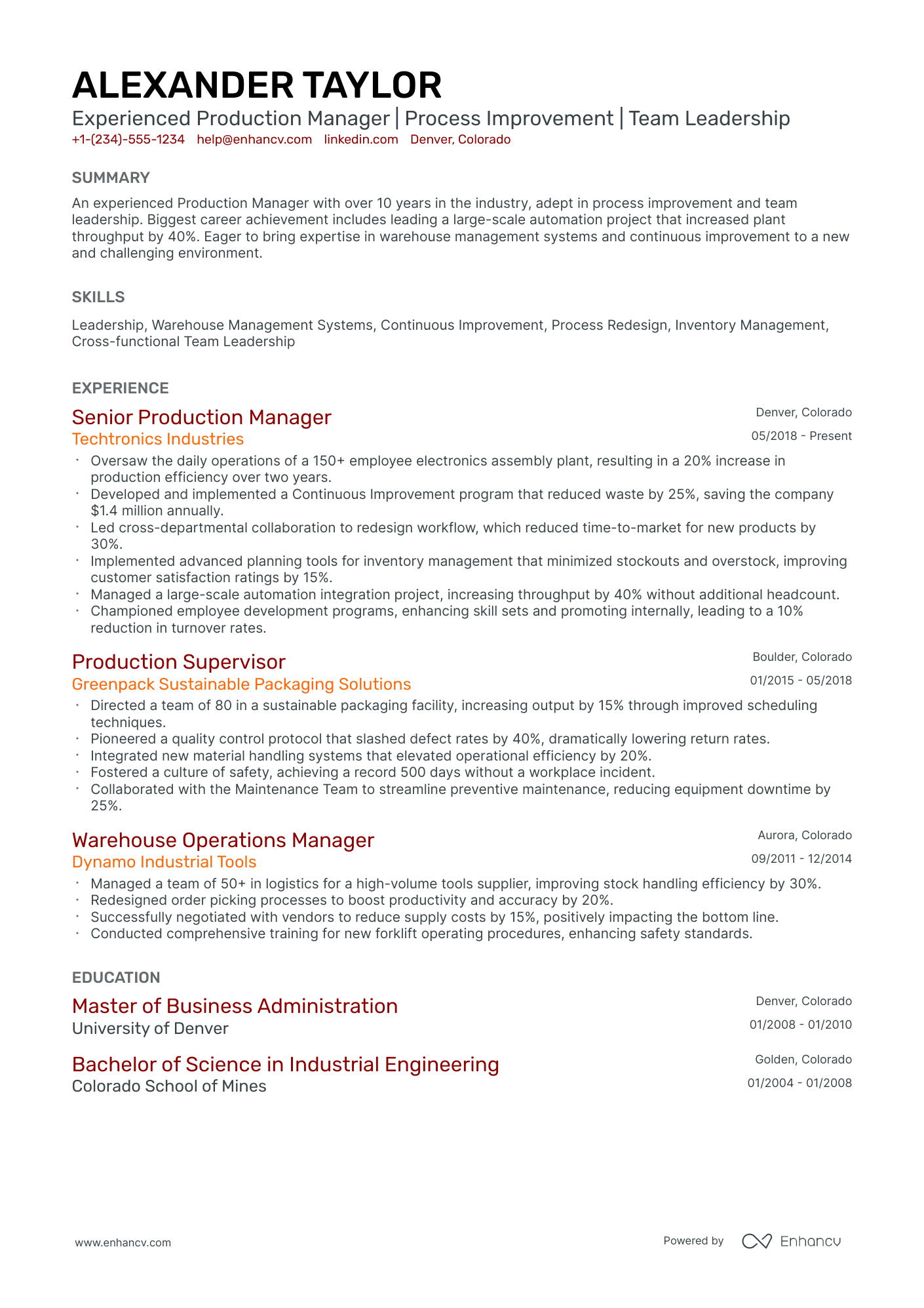10 Production Manager Resume Examples & Guide for 2026