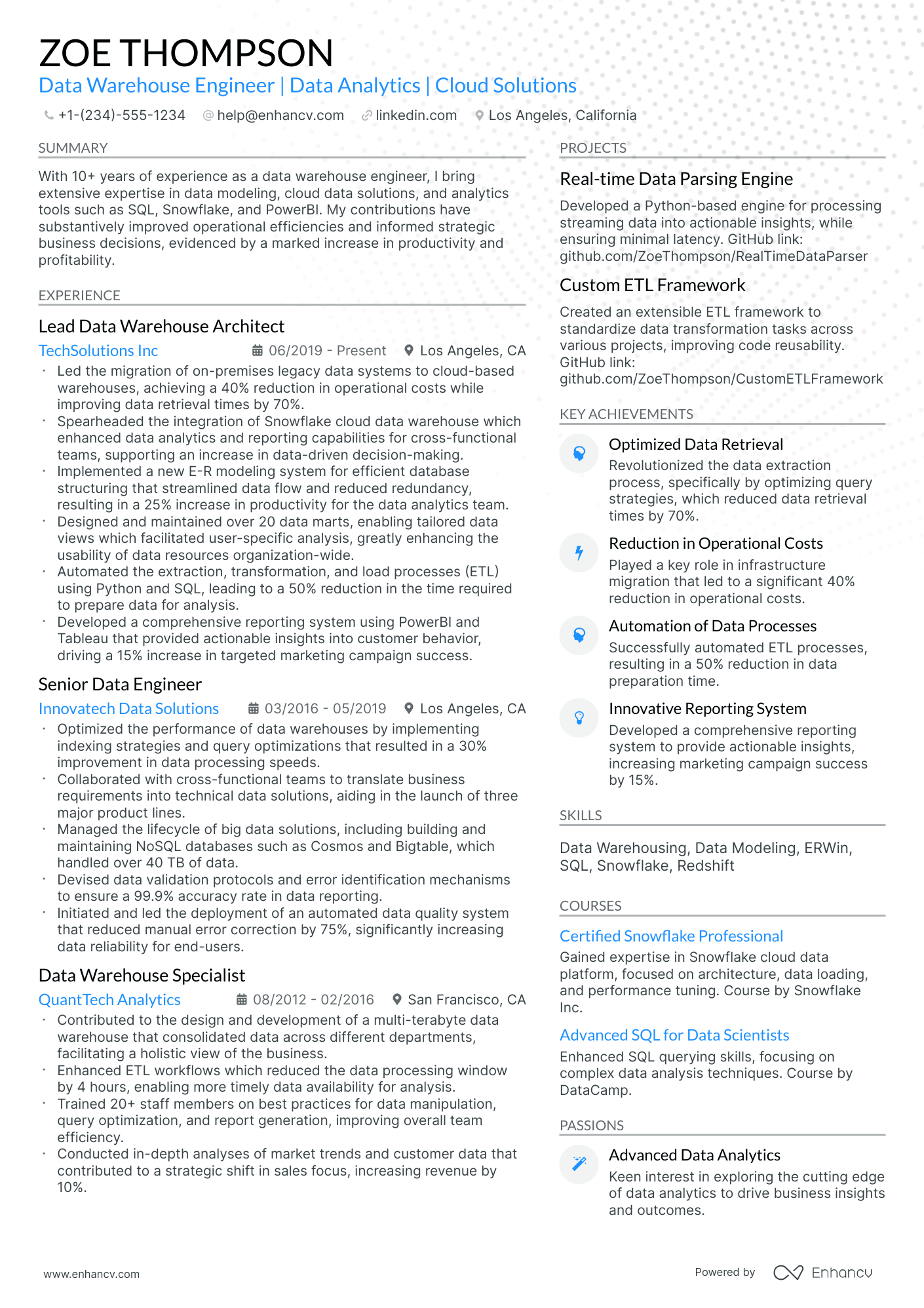 10 Data Warehouse Engineer Resume Examples & Guide for 2026