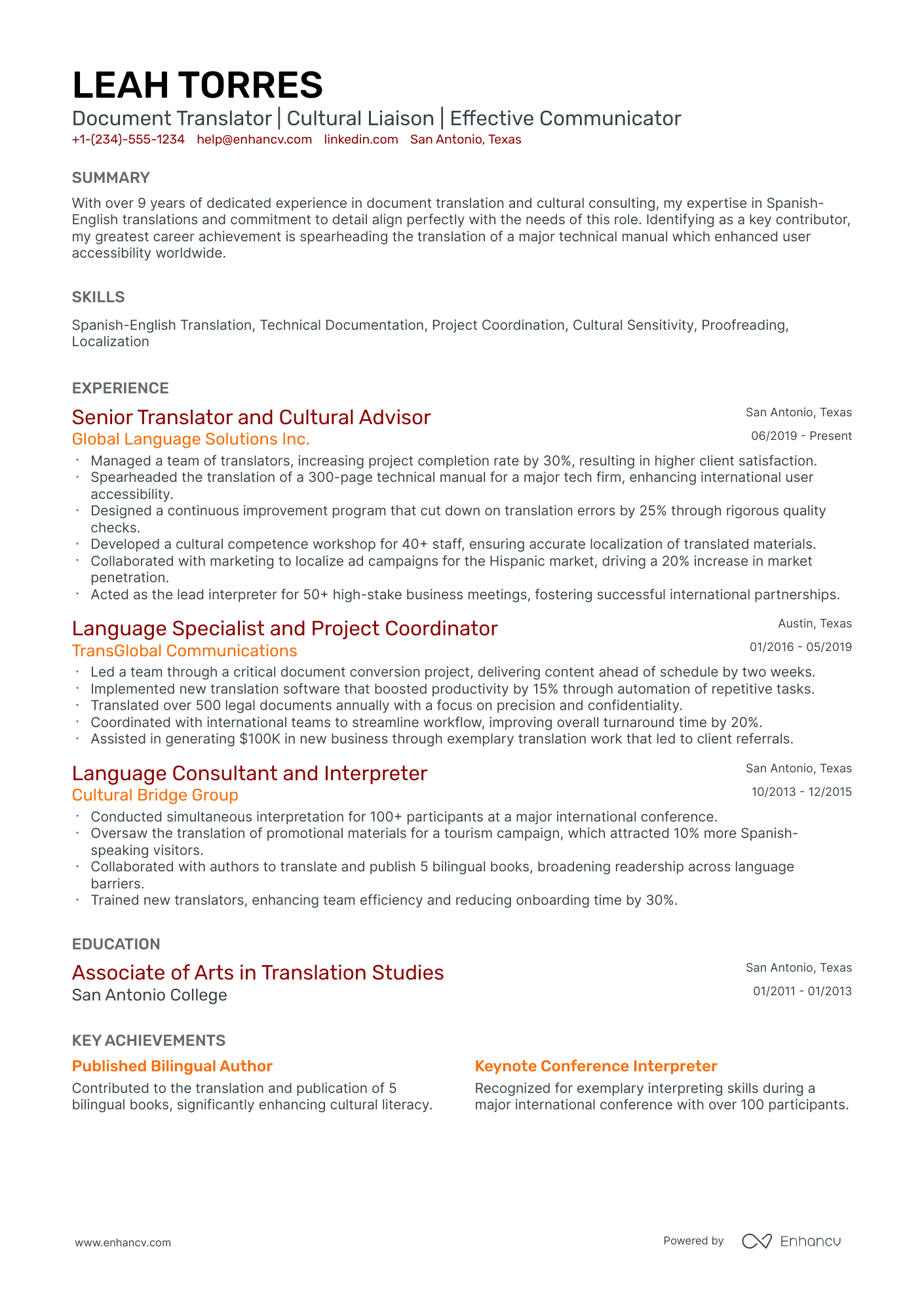10 Spanish Translator Resume Examples, Templates & Guide for 2026