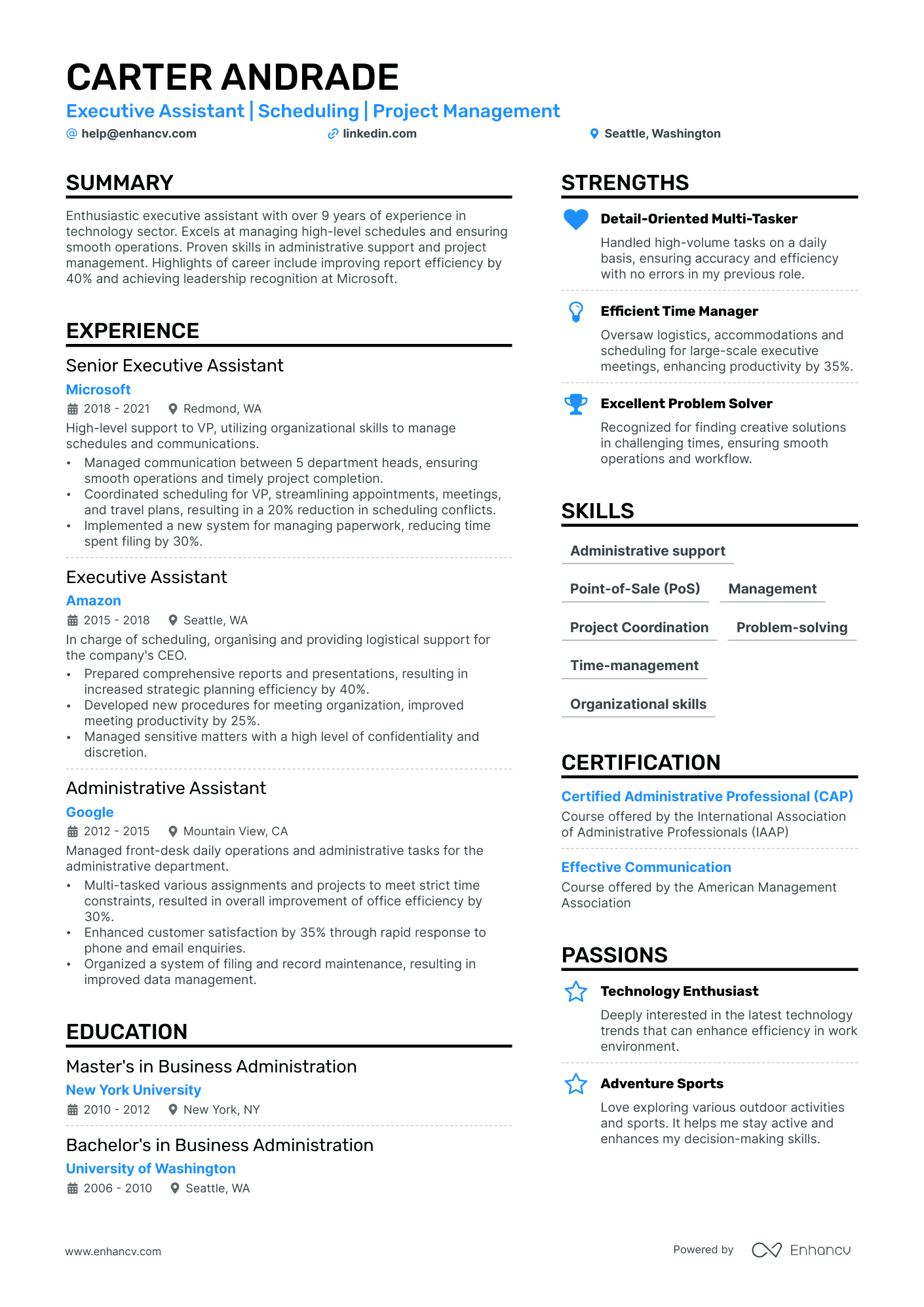 5 Executive Personal Assistant Resume Examples & Guide for 2024