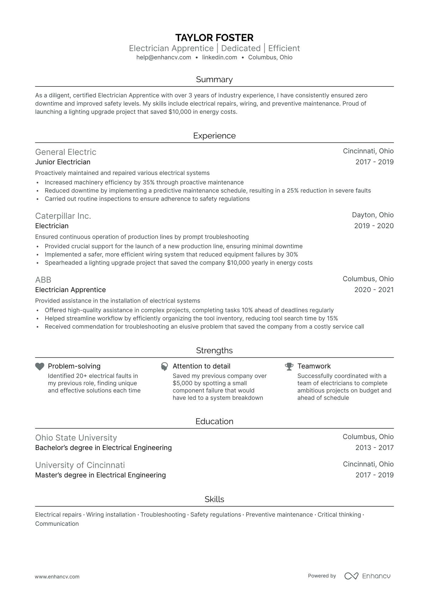5 Electrician Apprentice Resume Examples & Guide for 2024