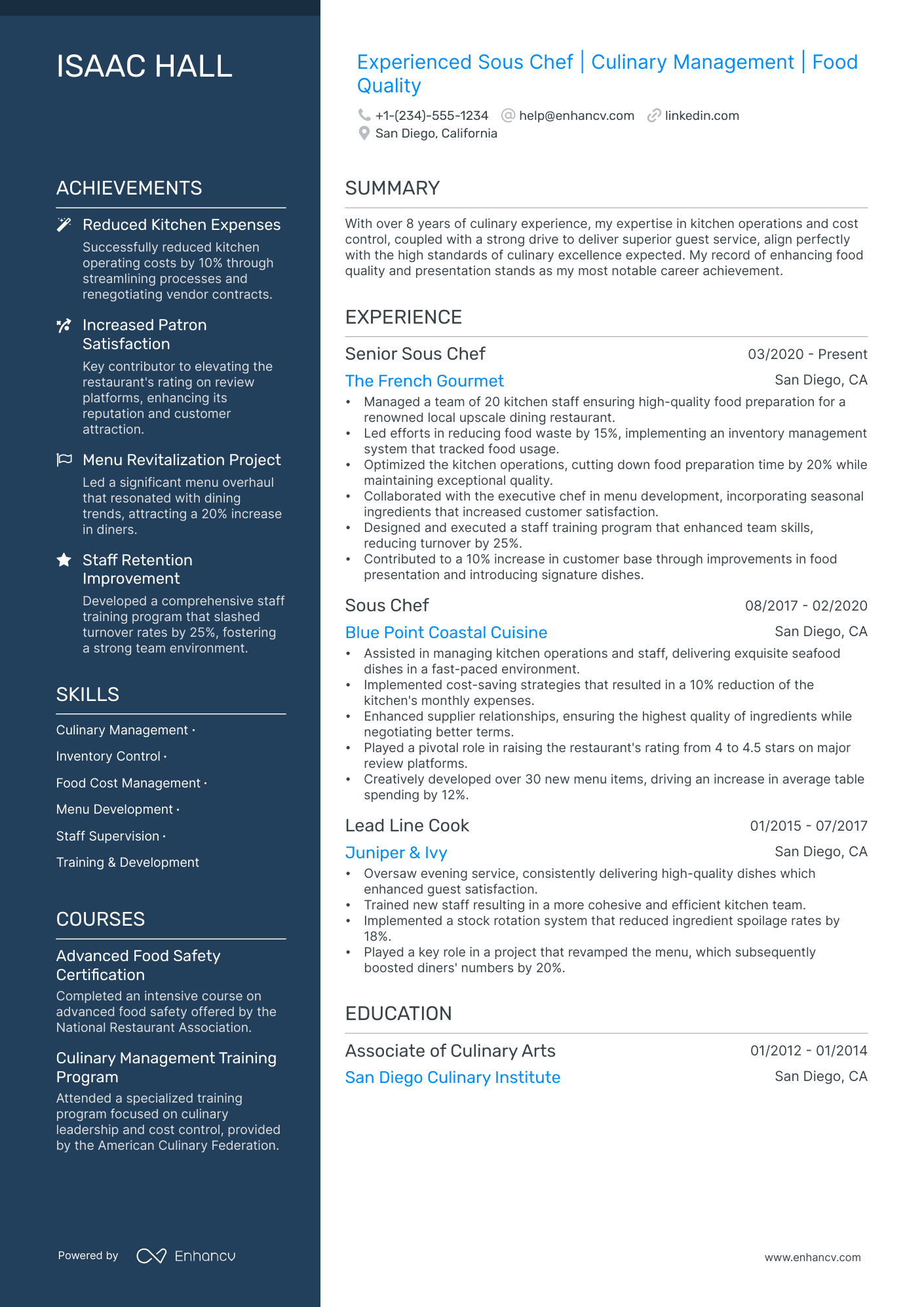 5 Sous-Chef Resume Examples & Guide for 2025