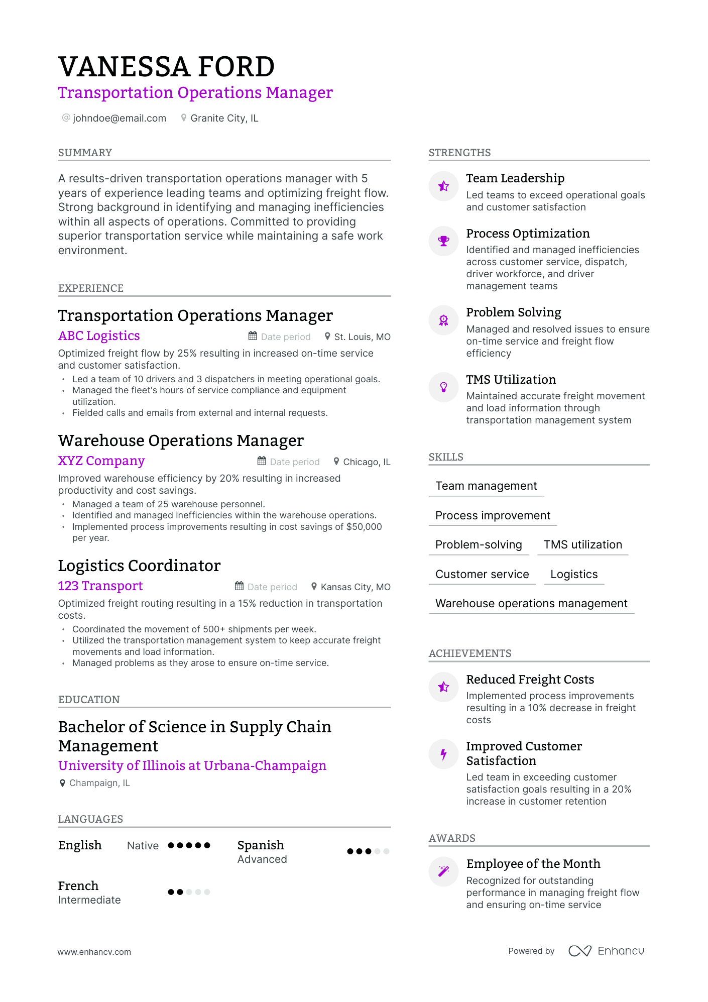 5 Transportation Operations Manager Resume Examples & Guide for 2023