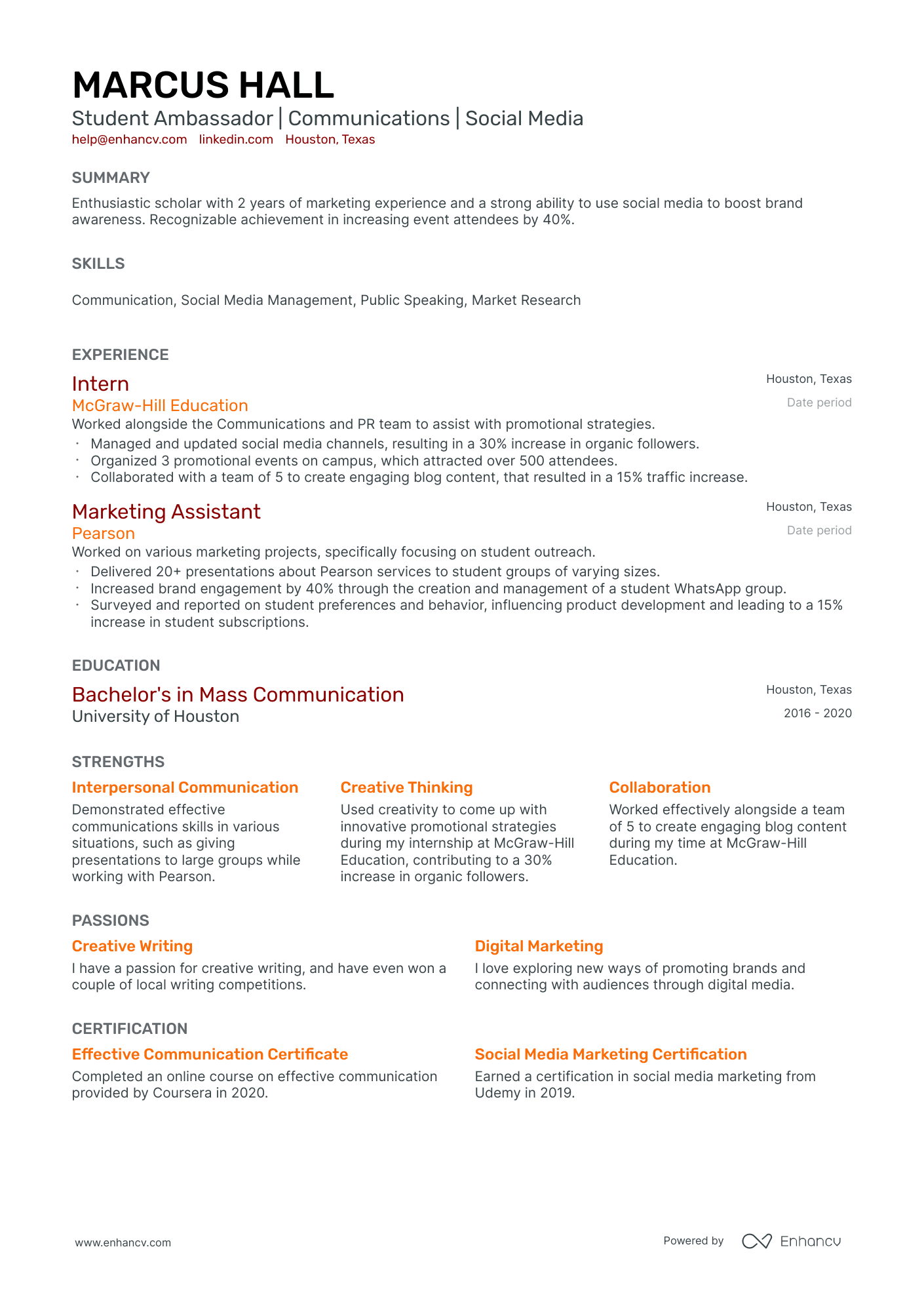10 Student Ambassador Resume Examples & Guide for 2026