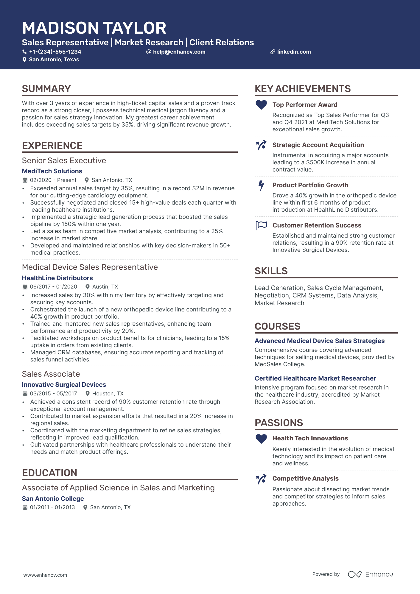 10 Medical Device Sales Representative Resume Examples & Guide for 2026