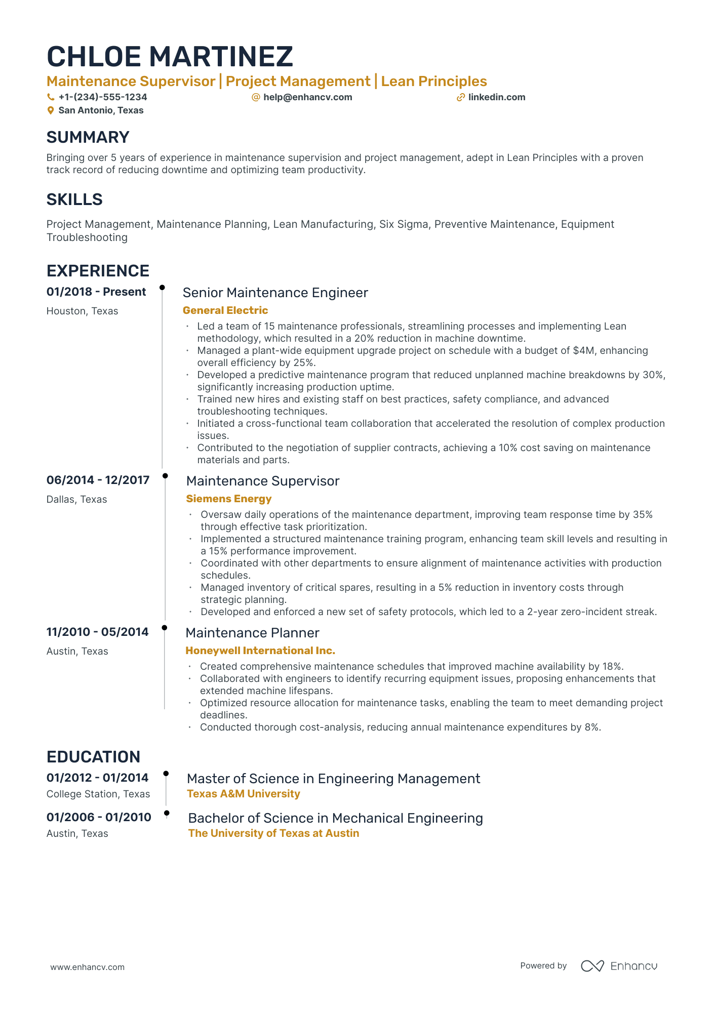 10 Maintenance Manager Resume Examples & Guide for 2026