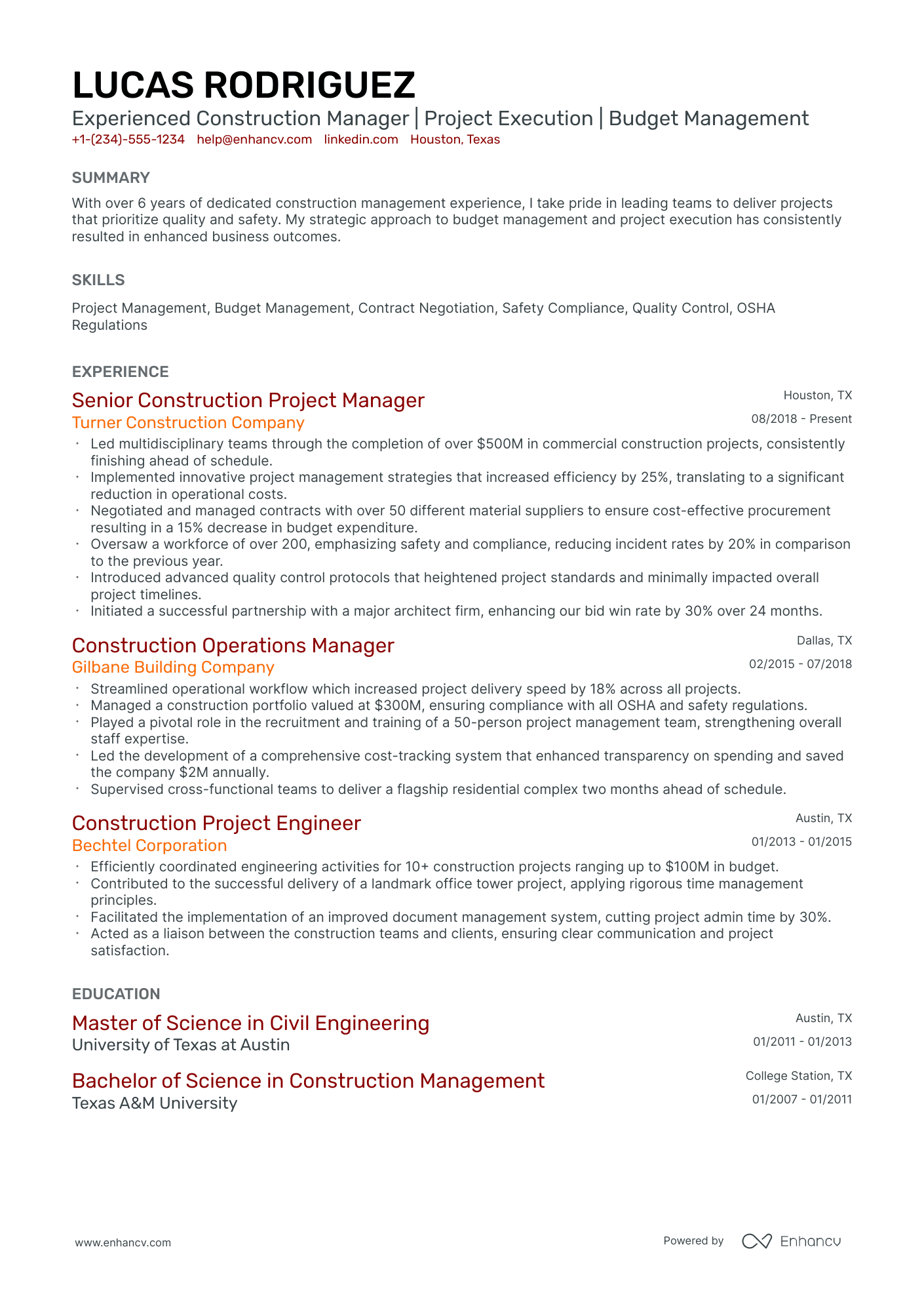 10 Construction General Manager Resume Examples & Guide for 2026