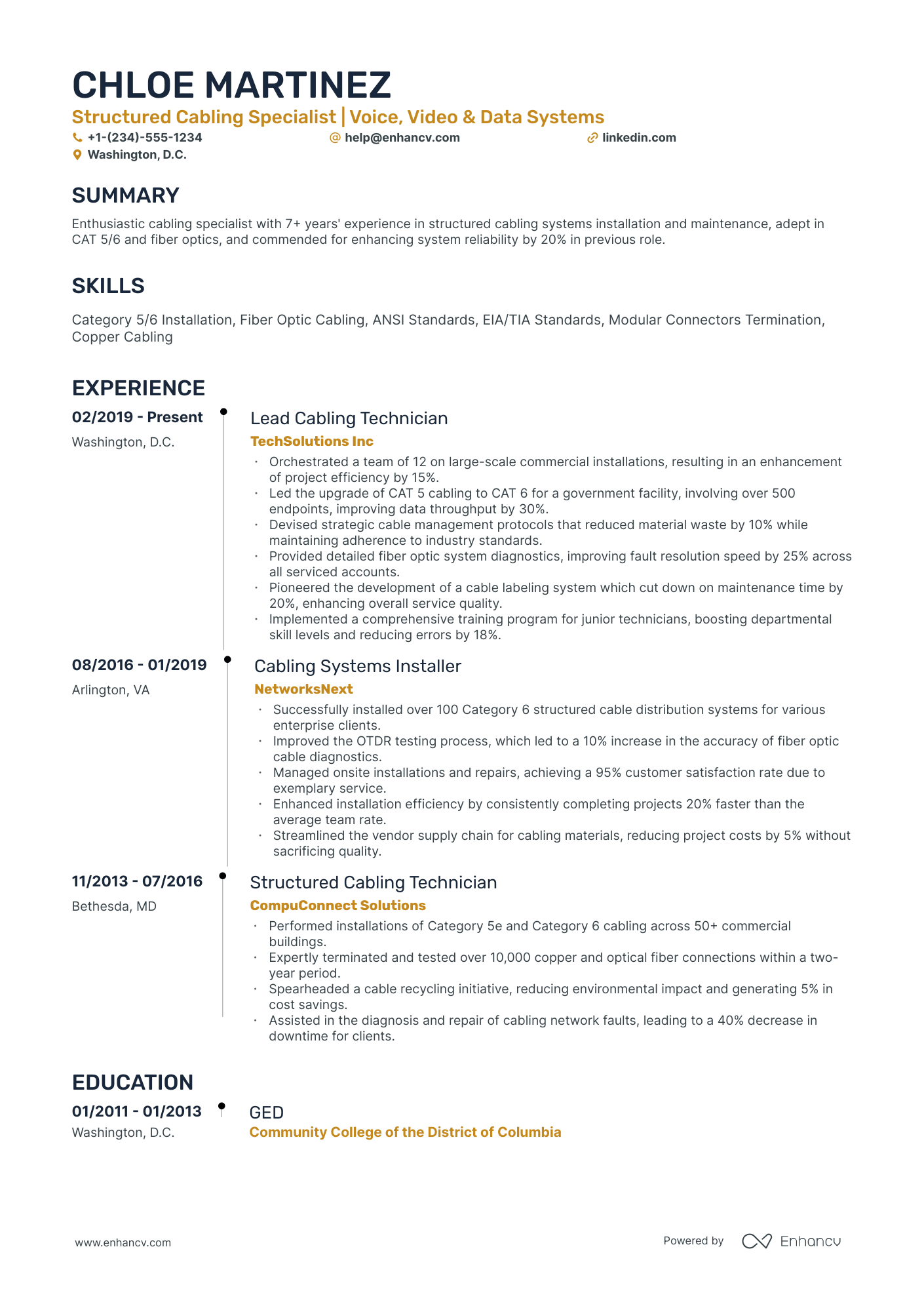 10 Cable Technician Resume Examples & Guide for 2025